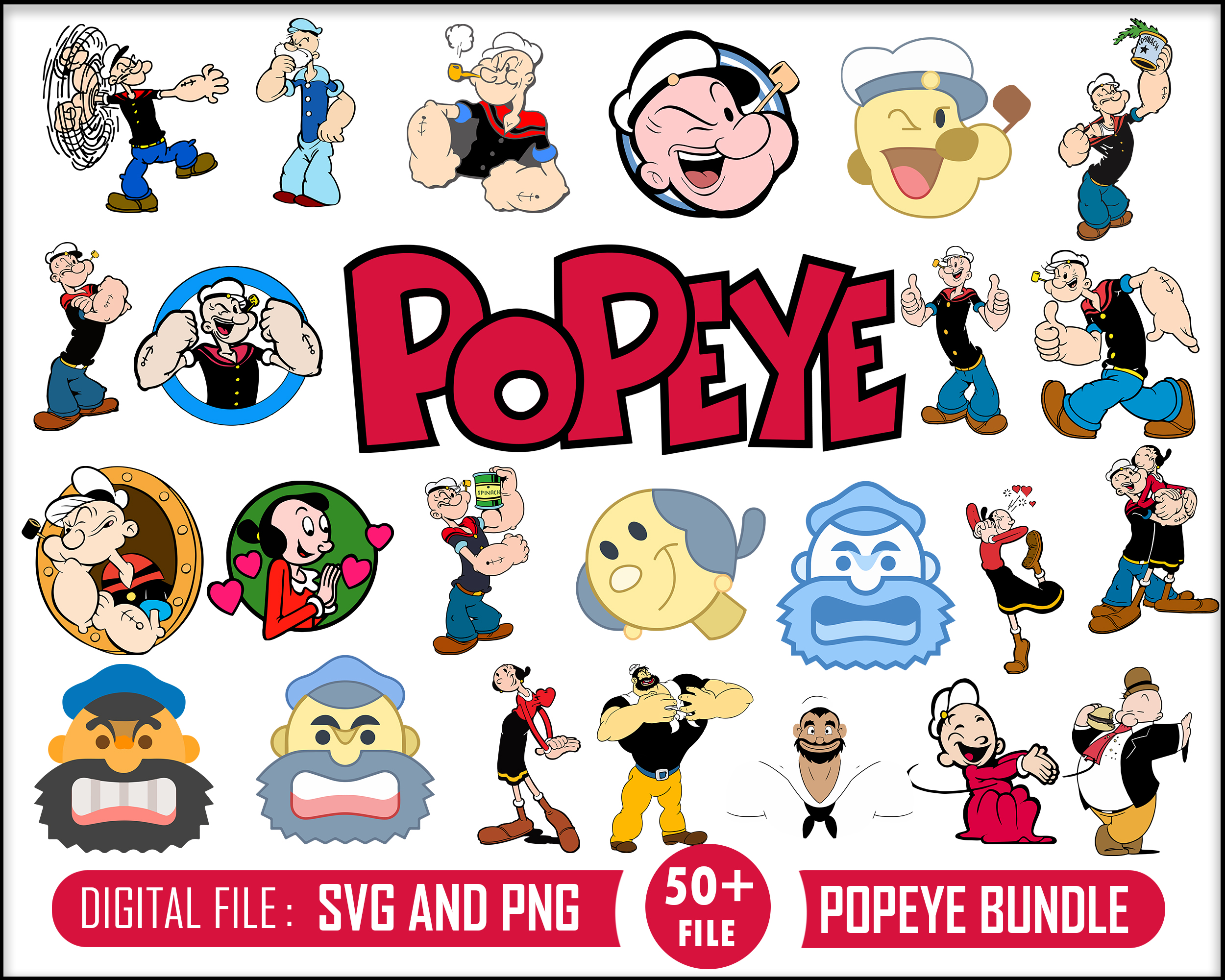 Popeye Svg, Olive, Wimpy, Bluto, Digital download, SVG, PNG, - Inspire ...