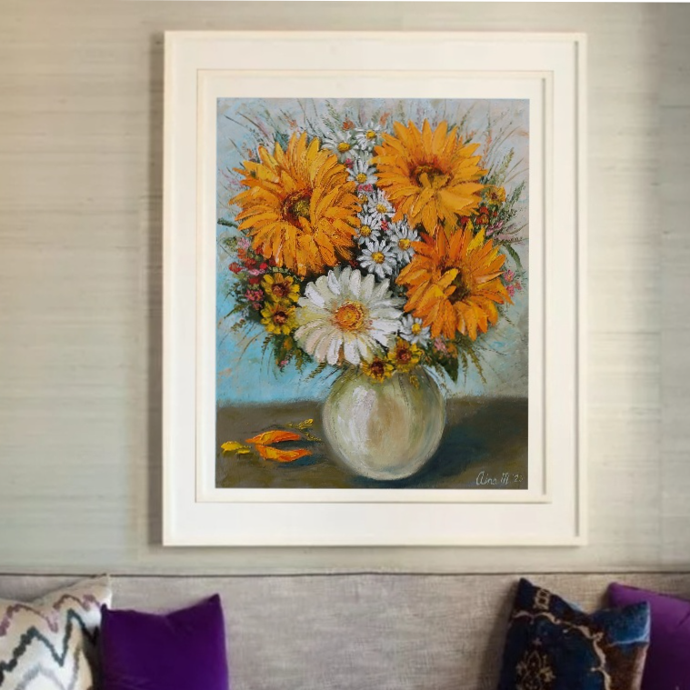 Original oil painting flower bouquet with sunflowers. Interi | Inspire ...