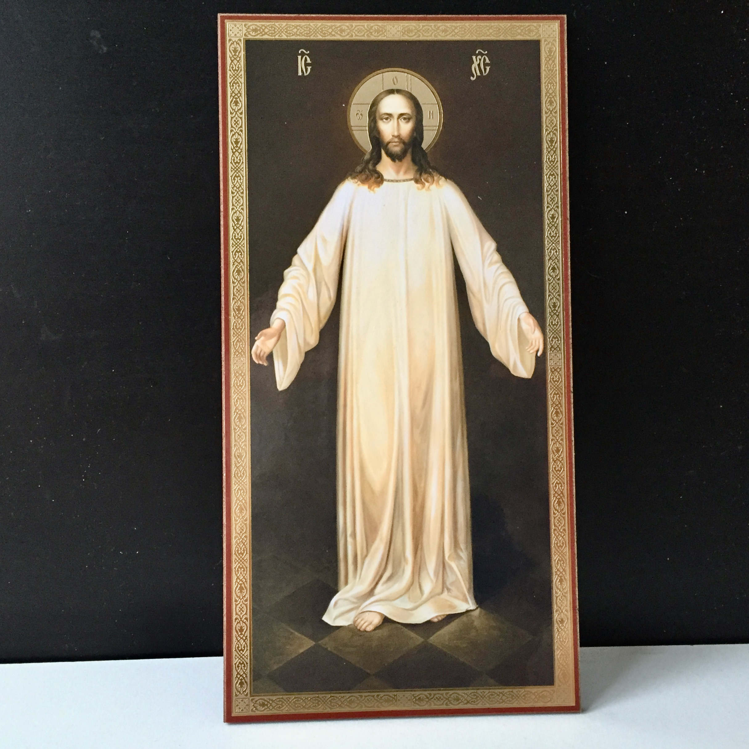 Jesus Christ in white robes, Lithography icon print on wood | Inspire ...