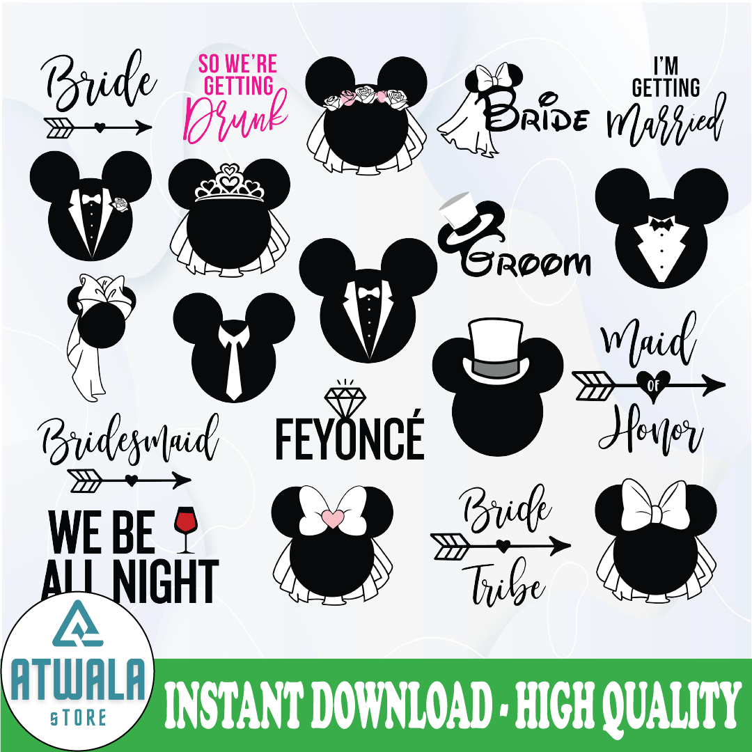 Wedding Minnie and Mickey Bride and Groom svg, Cutting File, | Inspire ...