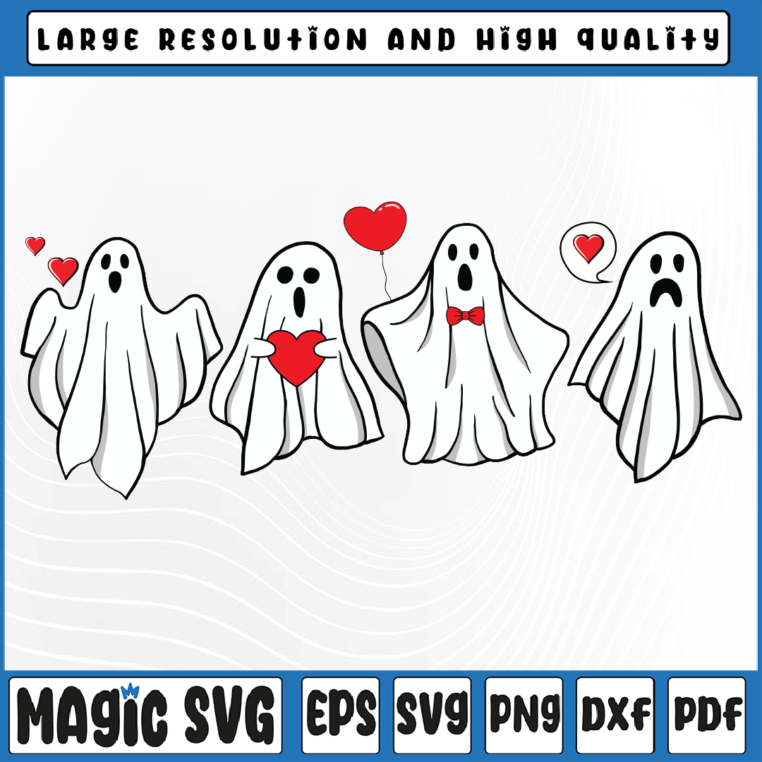 Valentine's Day Ghost Svg, Ghosts With Hearts Retro, Ghost | Inspire Uplift
