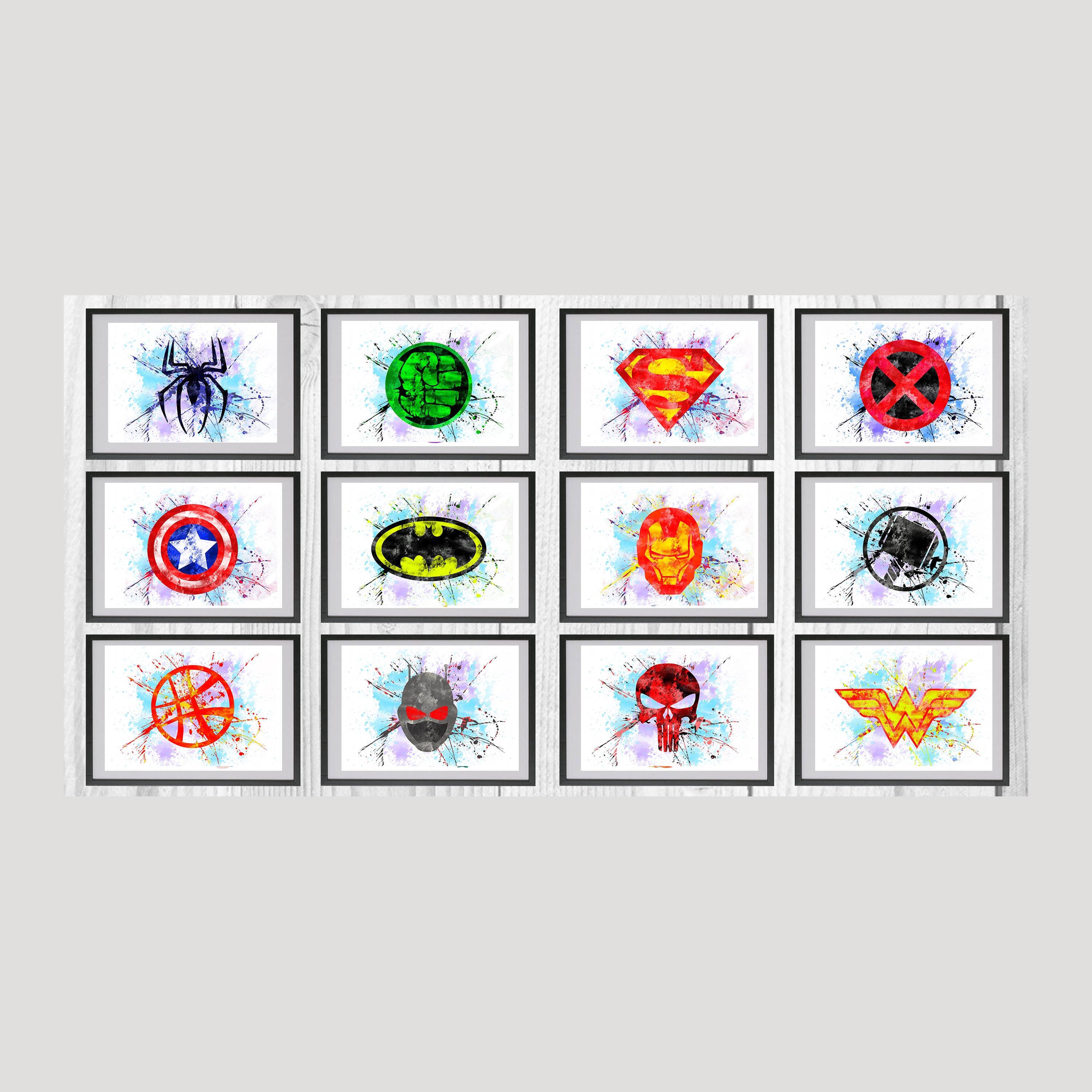 Marvel DC Superheroes Logos Set Art Print Digital Files deco | Inspire ...