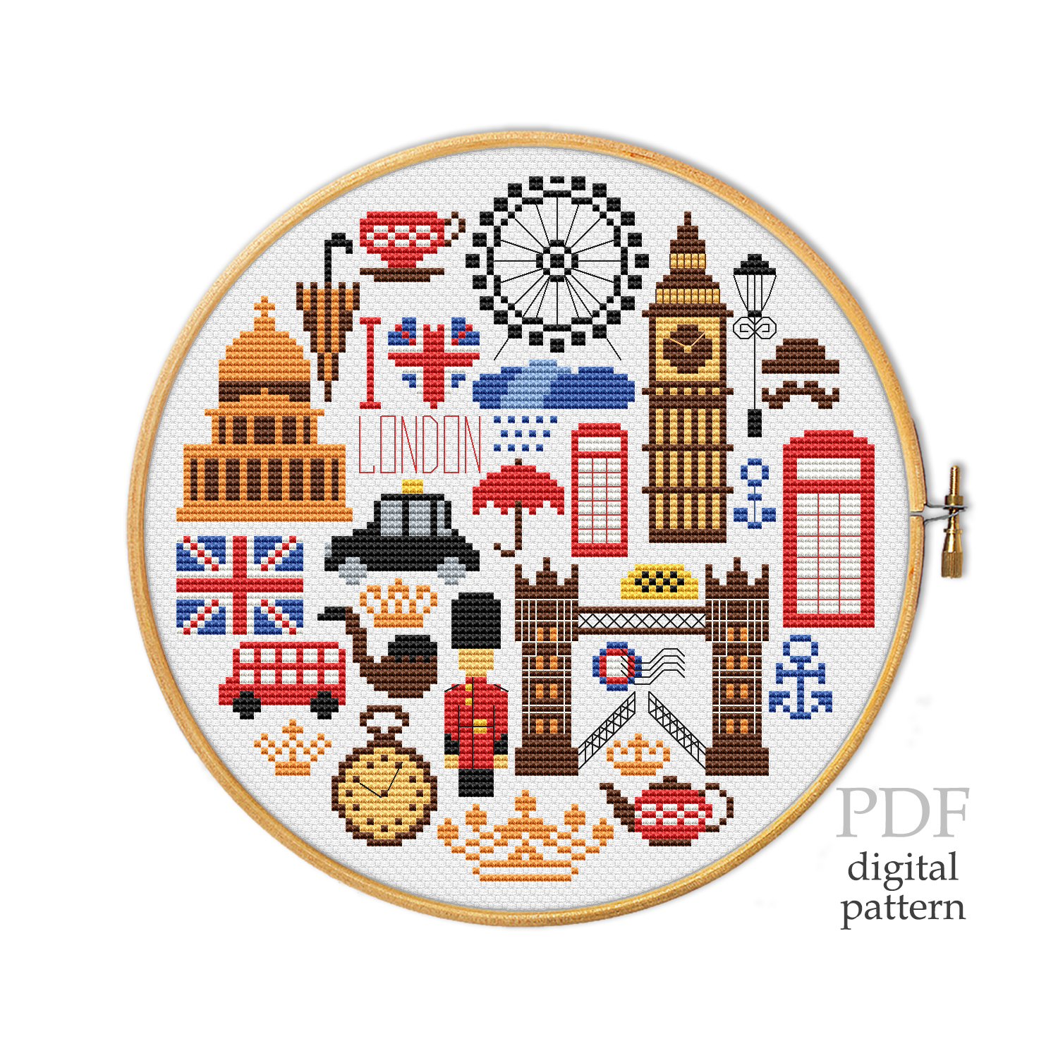 United Kingdom Round Sampler - cross stitch pattern | Inspire Uplift