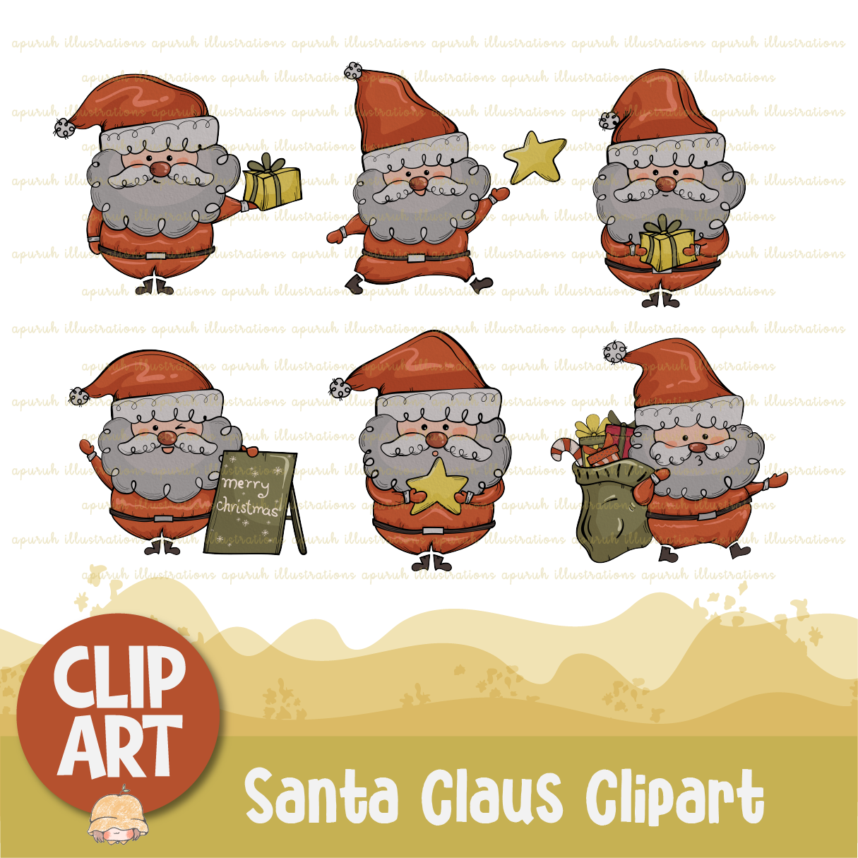Cute Santa Claus Clipart for Christmas Decoration and Sublim | Inspire ...