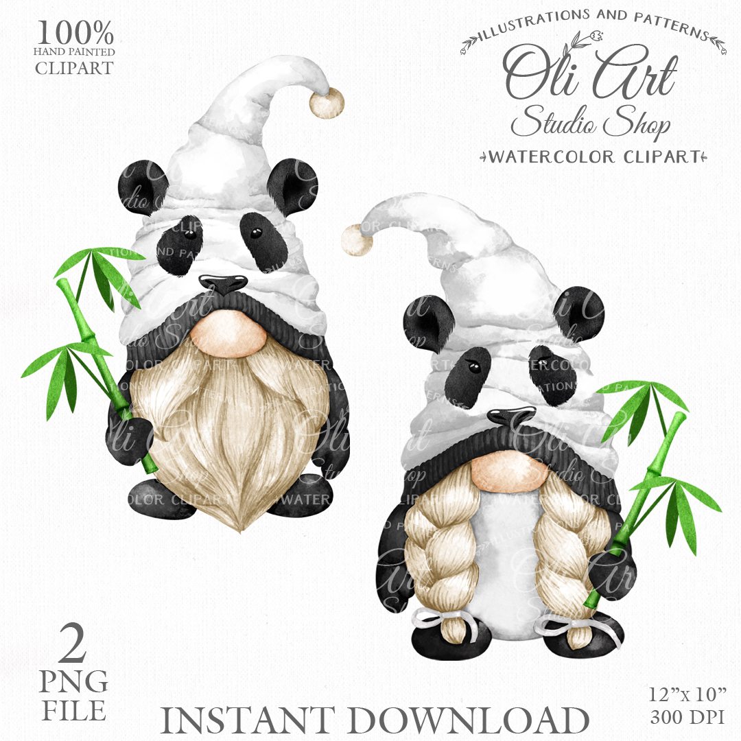 Gnome panda Clip Art. Cute Characters, Hand Drawn graphics. - Inspire ...