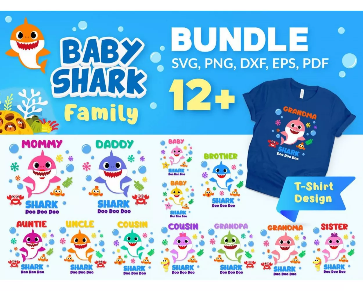 Baby Shark Family SVG Cut Files, Cricut Files, Layered Image | Inspire ...