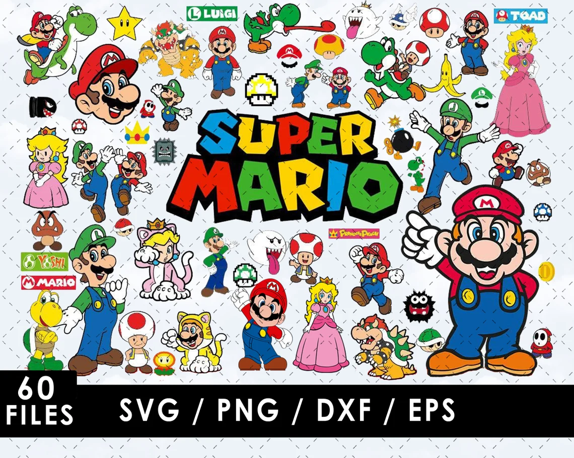 Super Mario SVG Cut Files, Cricut Files, Layered Png Images | Inspire Uplift