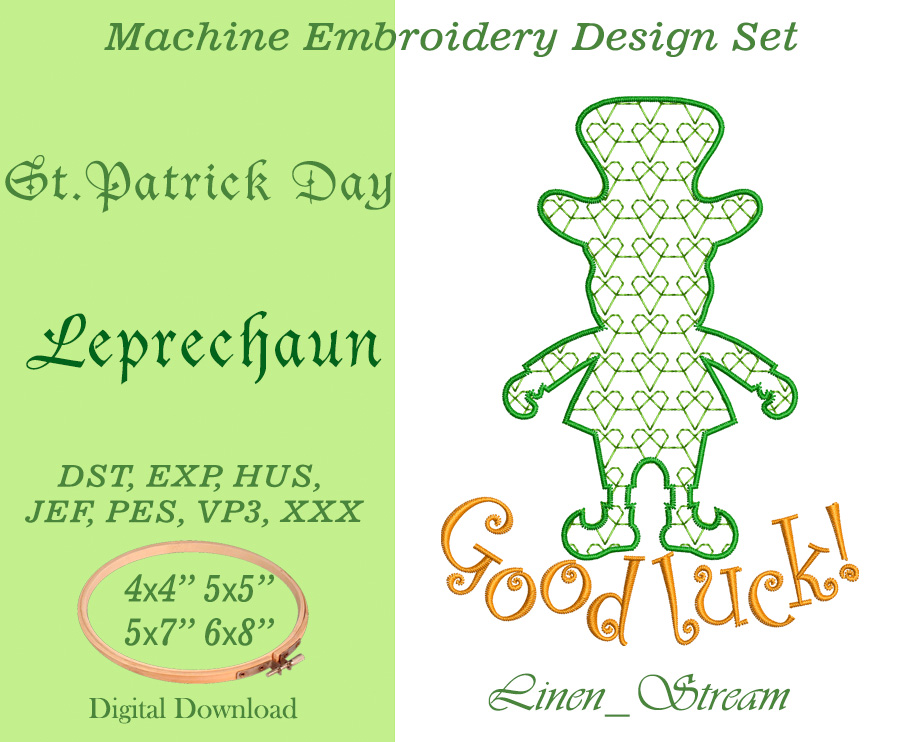 Leprechaun Machine embroidery design in 8 formats and 4 size | Inspire ...