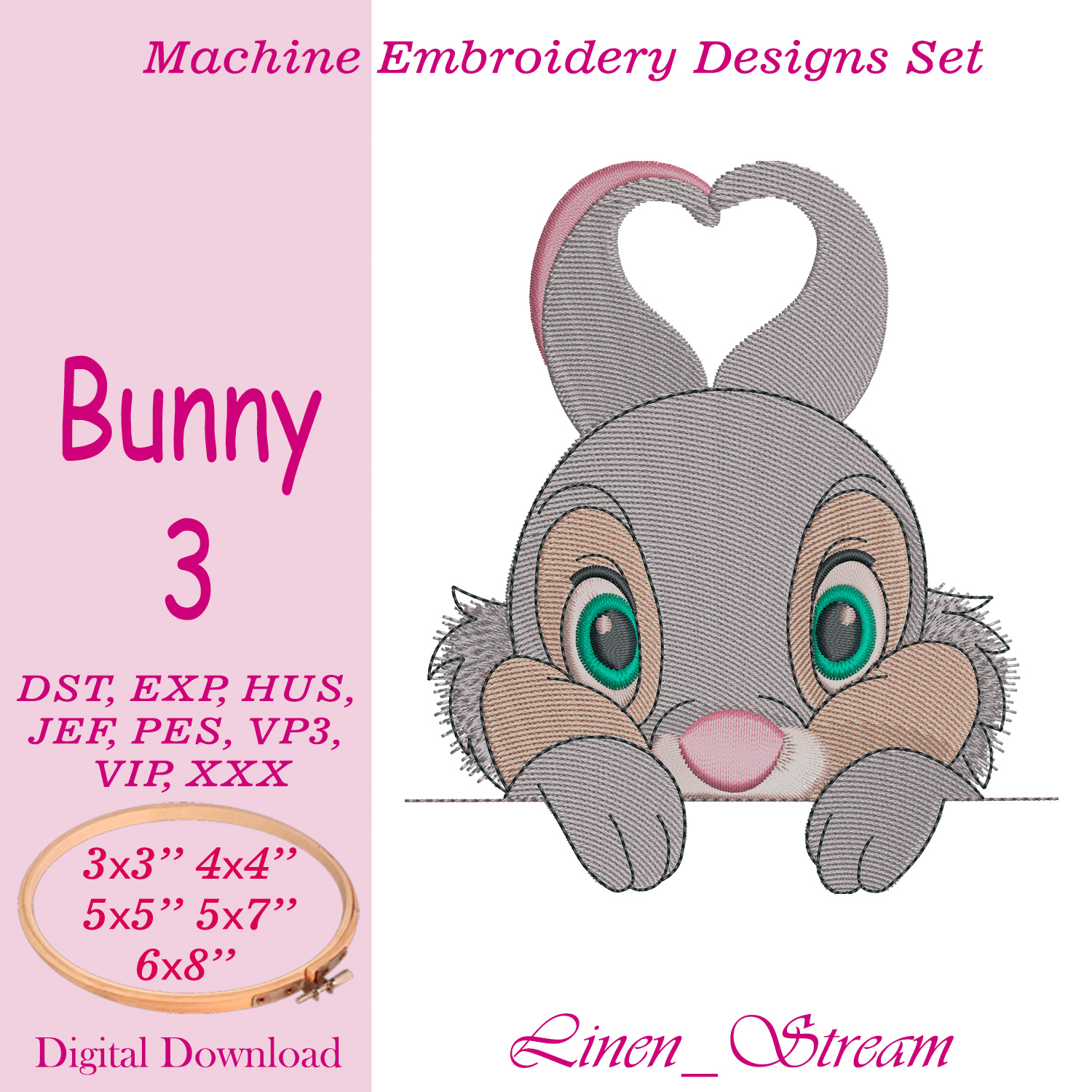 Bunny 3. Machine embroidery design in 8 formats and 5 sizes | Inspire ...