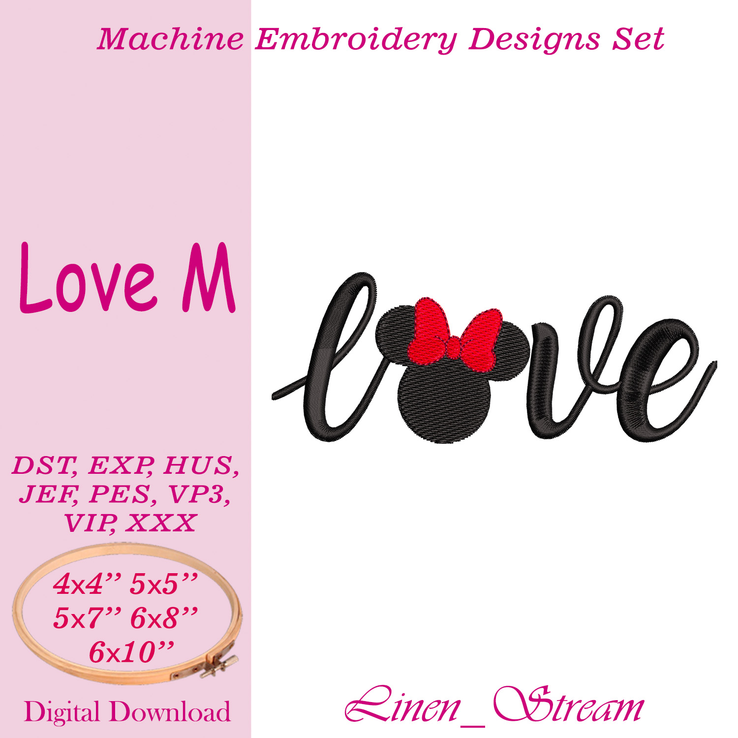 Love M. Machine embroidery design in 8 formats and 5 sizes | Inspire Uplift