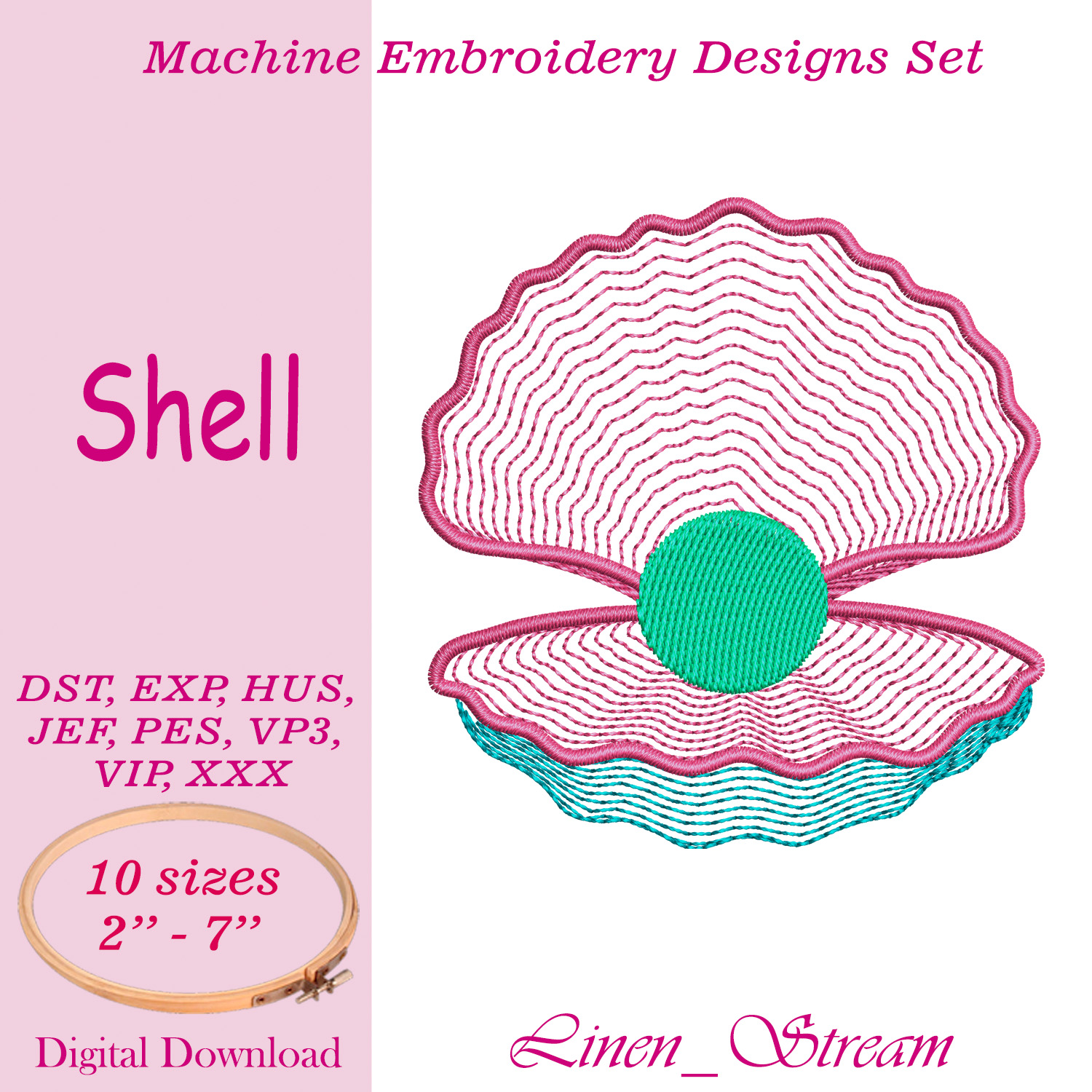 Shell Machine embroidery design in 8 formats and 10 sizes | Inspire Uplift