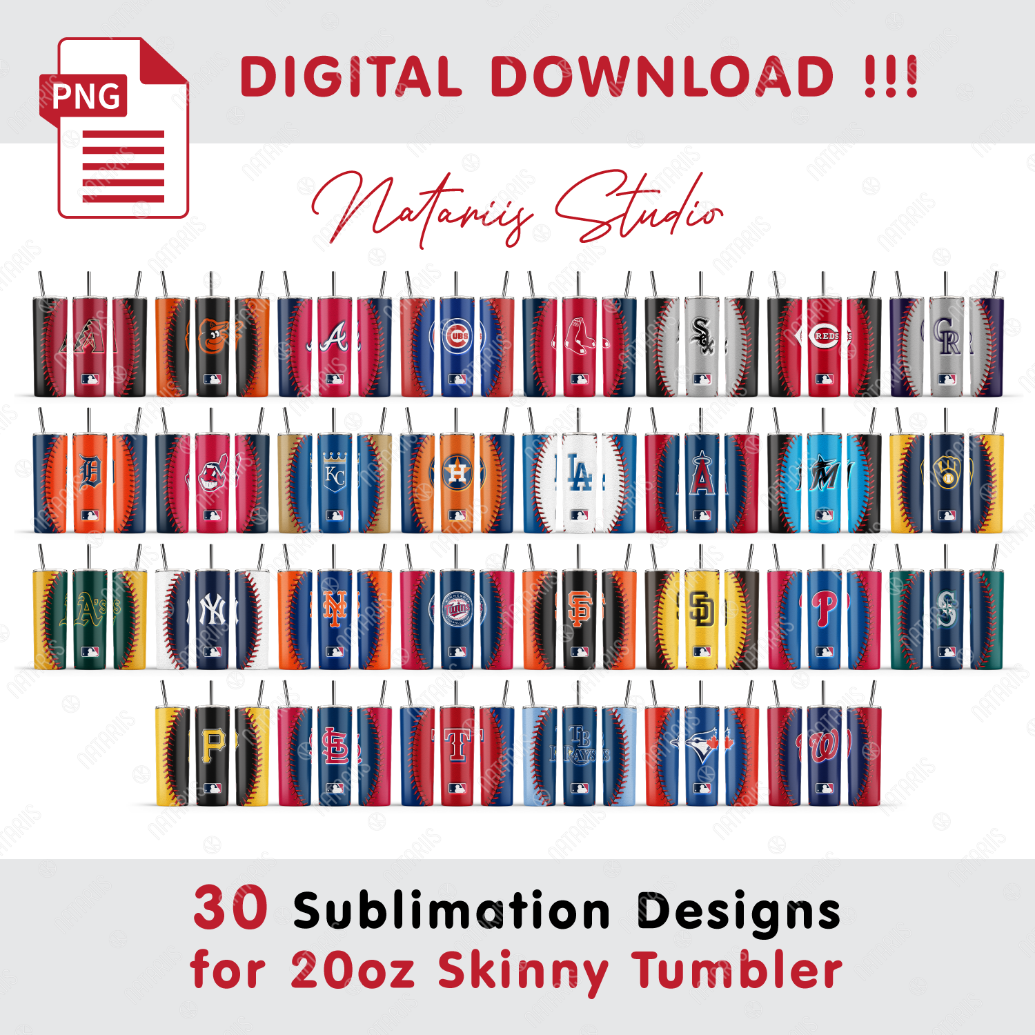 30 Baseball Teams Template Seamless sublimation 20oz Tumbler - Inspire ...