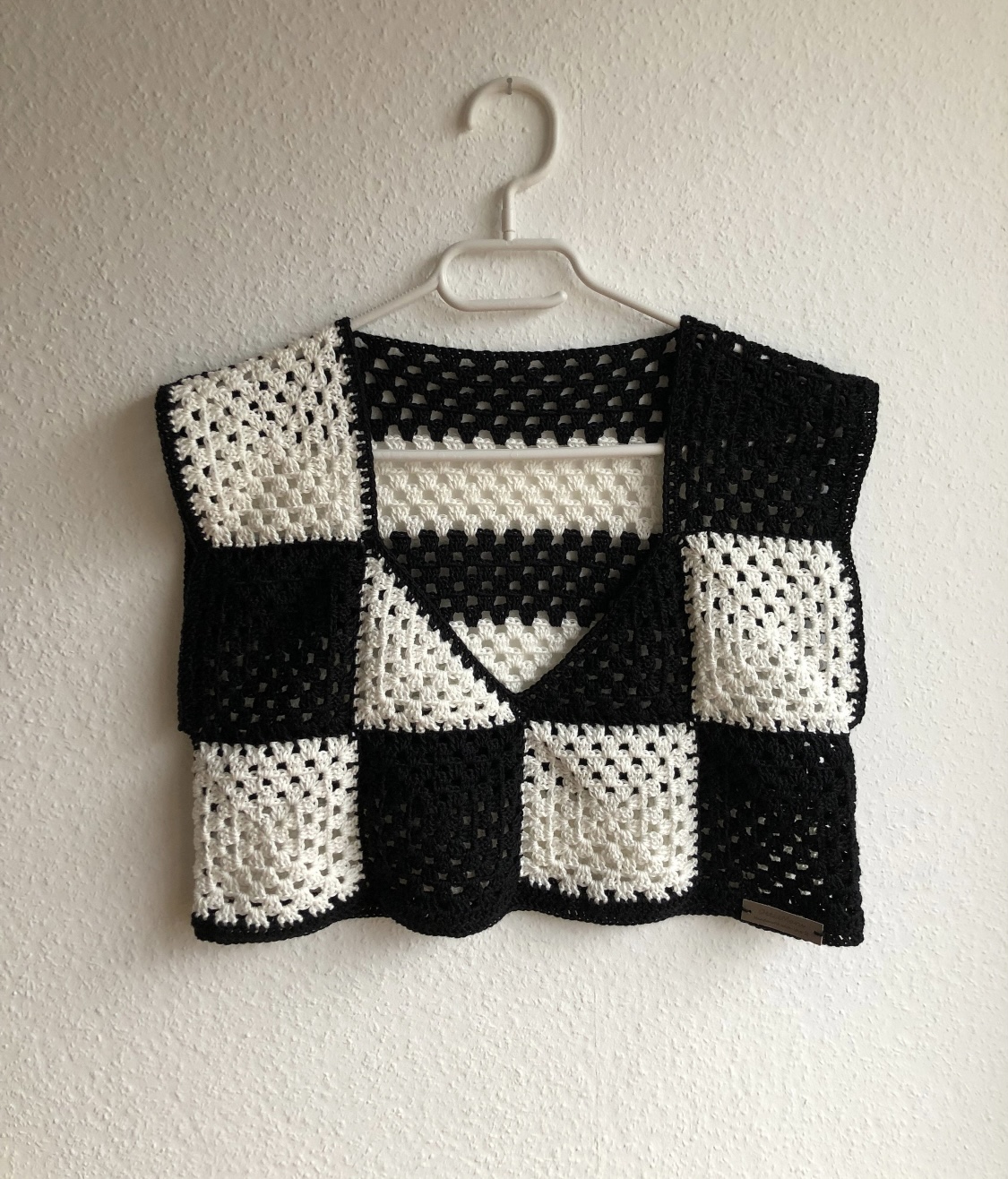 Black and White Checkered Granny Square Top, Crochet Granny | Inspire ...