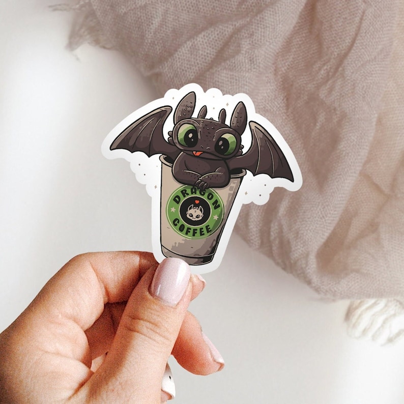 Dragon Coffee Sticker, Cartoon Decal, Cute Journal Sticker, - Inspire ...