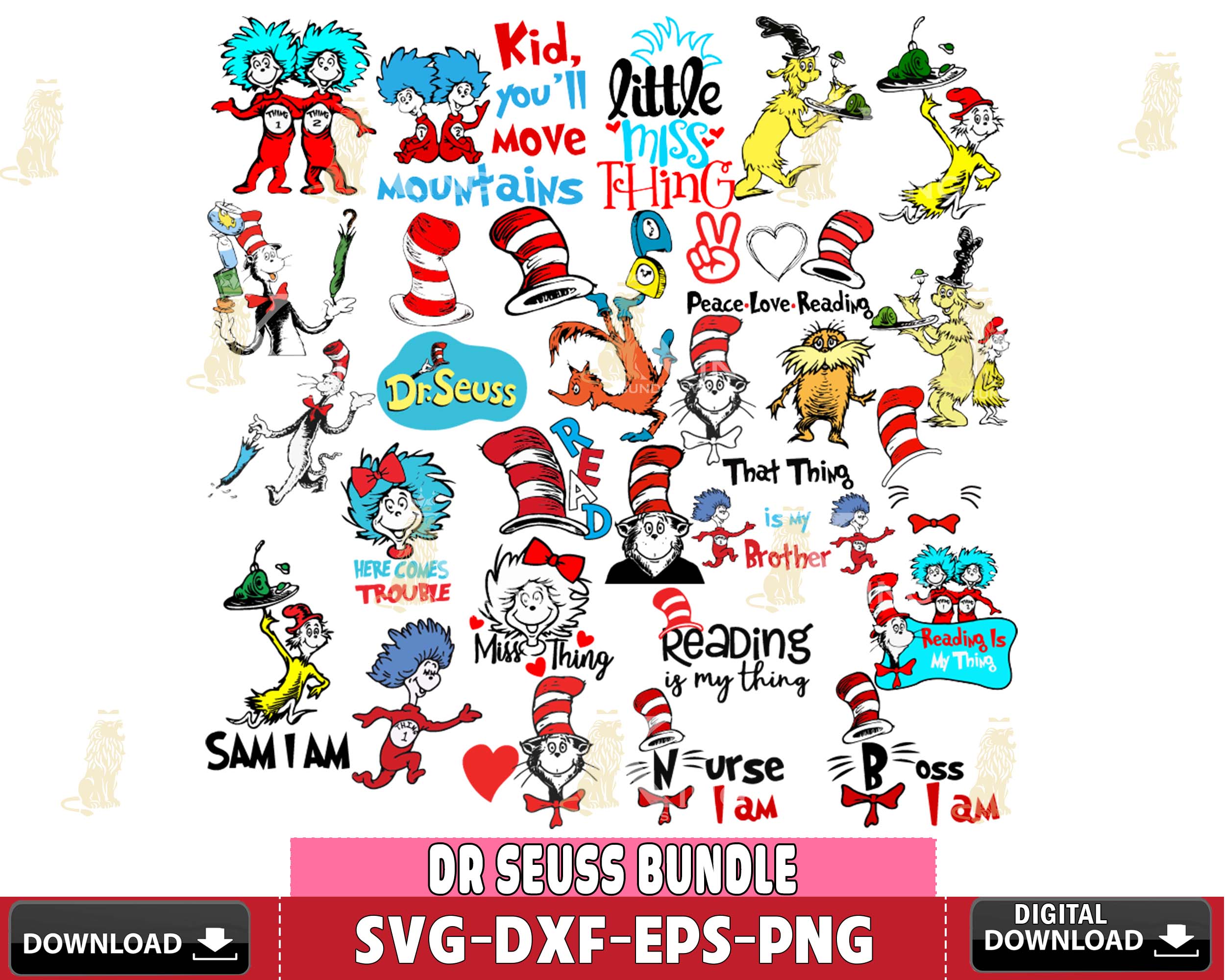 Dr Seuss Bundle svg eps dxf png, Dr Seuss Bundle Svg, for Cr | Inspire ...