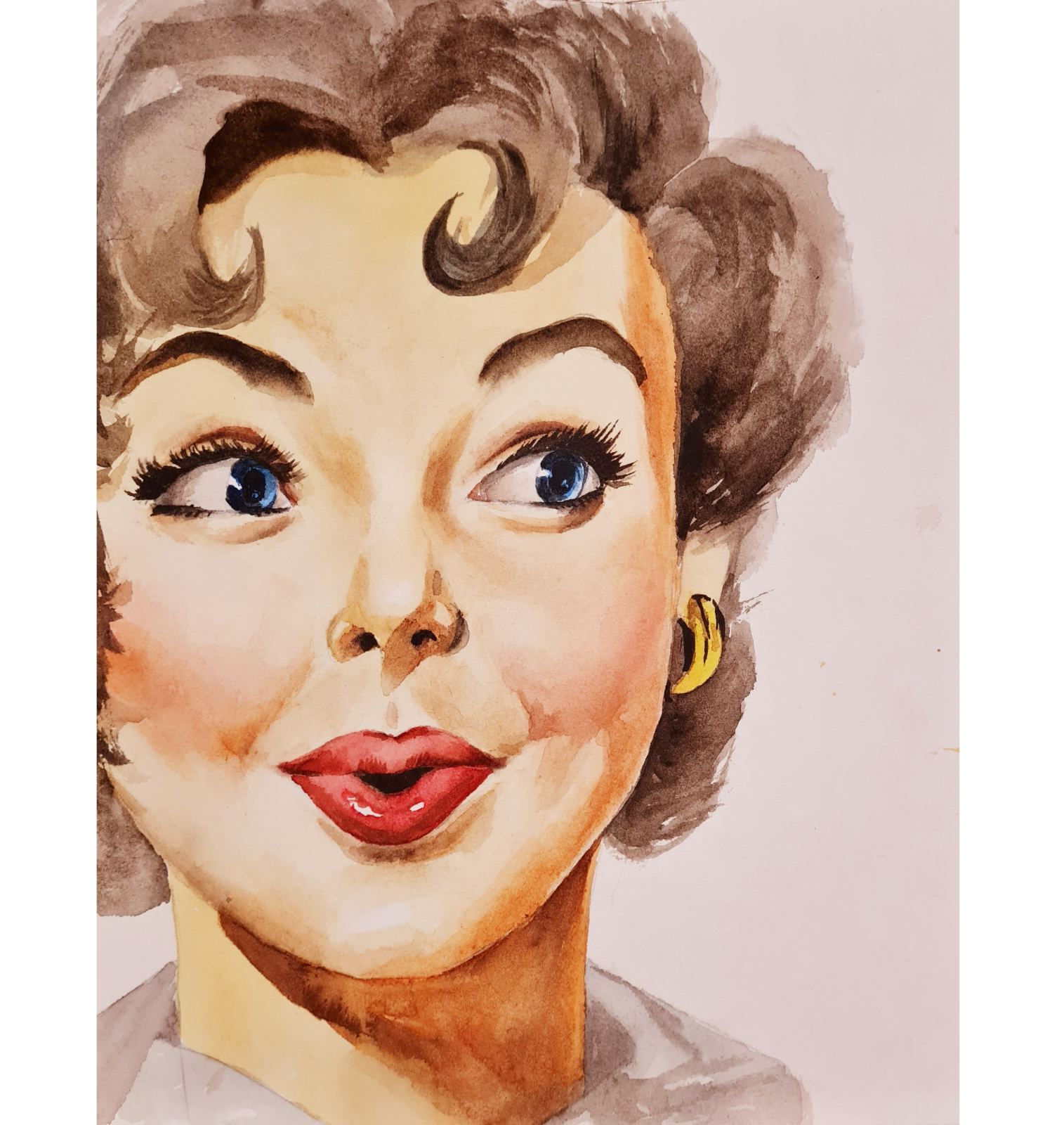 Portrait Girl Pin Up Original Painting Woman Artwork Waterco | Inspire ...