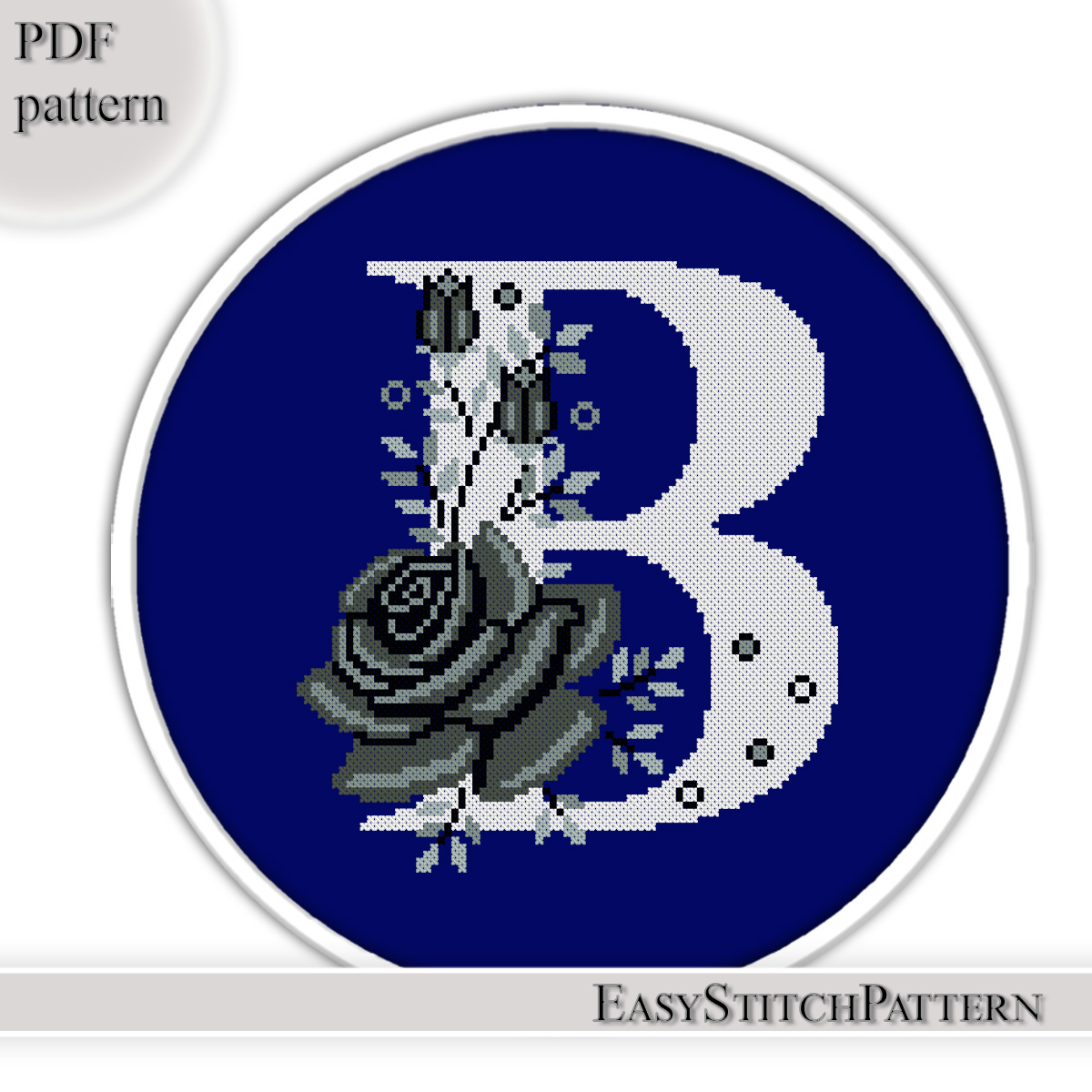 Monogram cross stitch pattern Letter B cross stitch Roses | Inspire Uplift