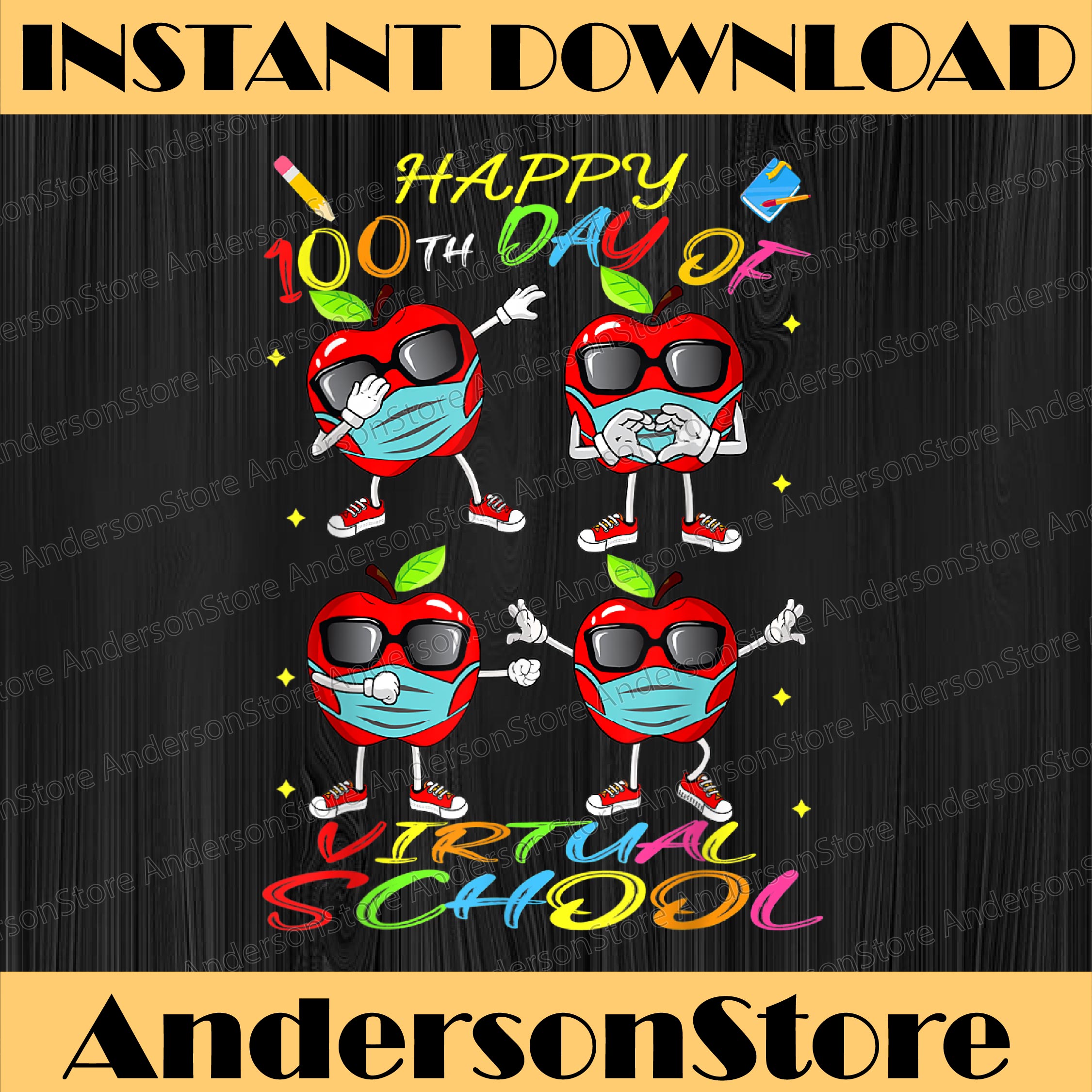 Dance Dabbing Apple Mask Happy 100th Day of School Virtual P | Inspire ...