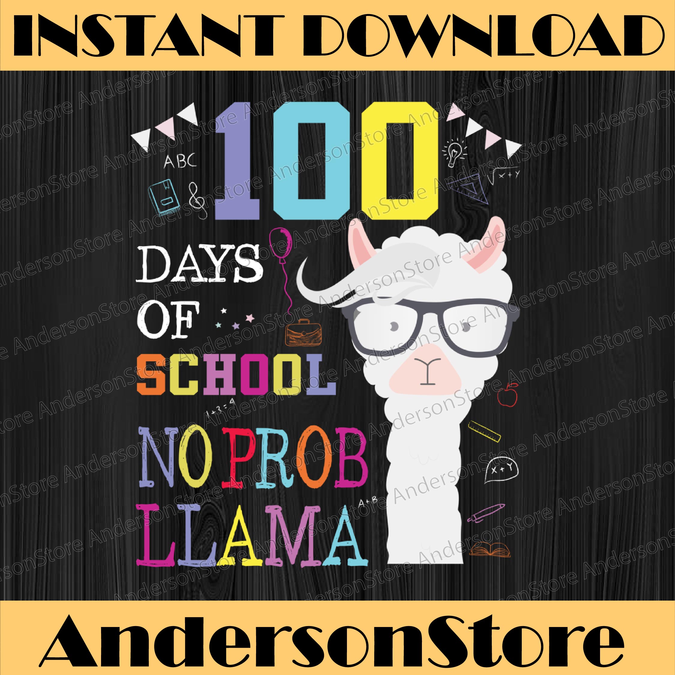 100 Days of School 100th day No probllama llama PNG | Inspire Uplift