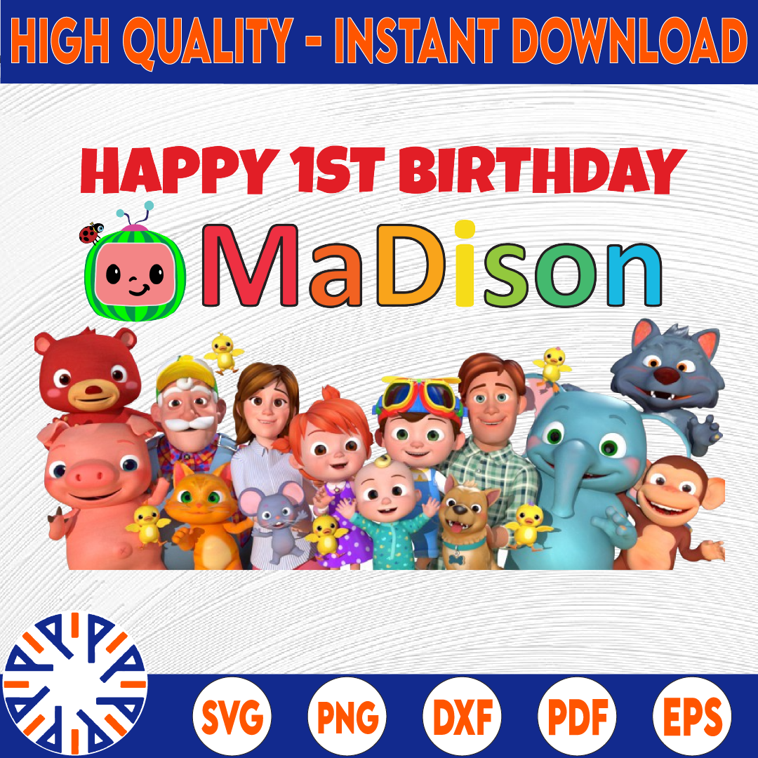 Cocomelon Personalized Name And Ages ,Happy 1st Birthday Coc | Inspire ...