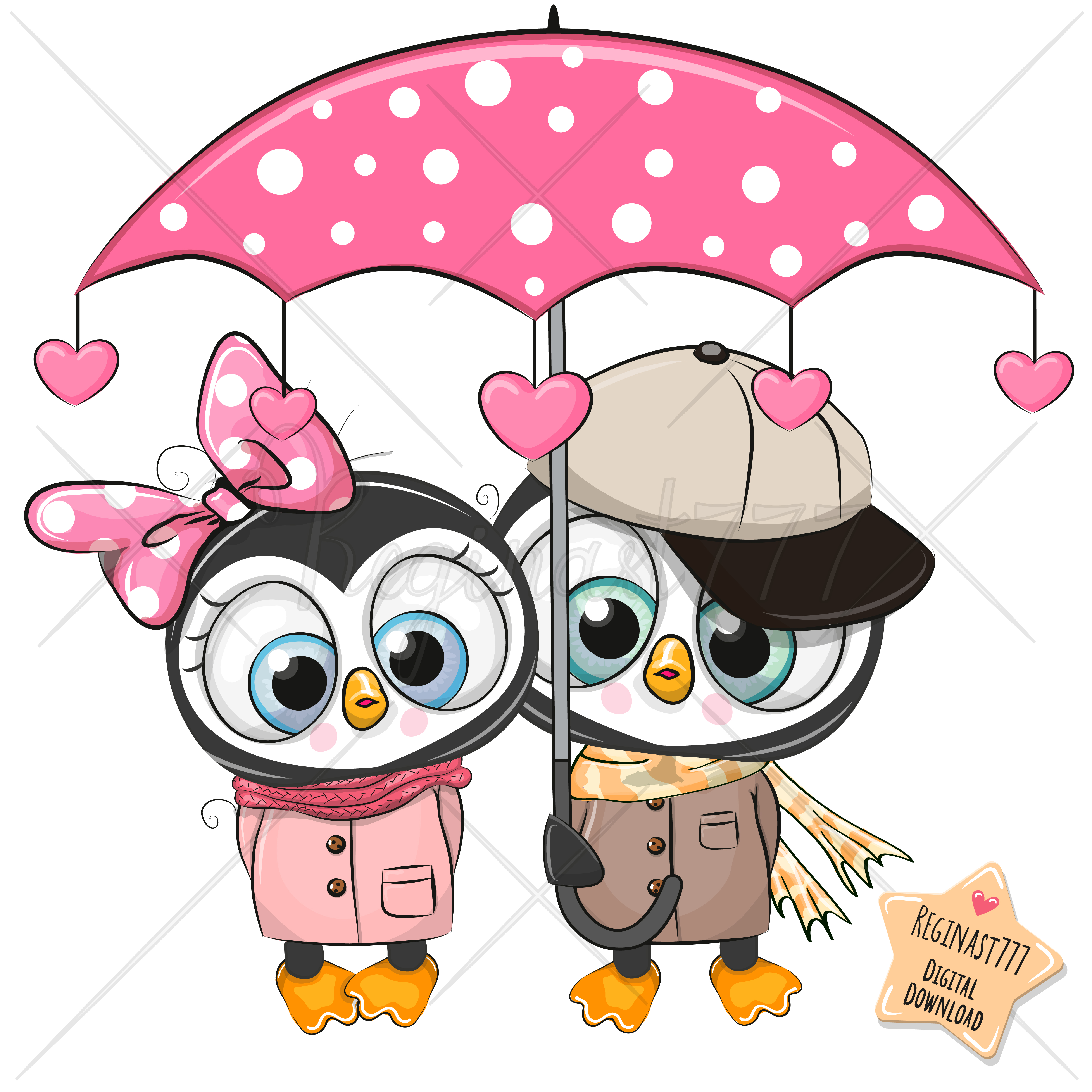Cute Cartoon Penguins Boy and Girl PNG, clipart, Sublimation - Inspire ...