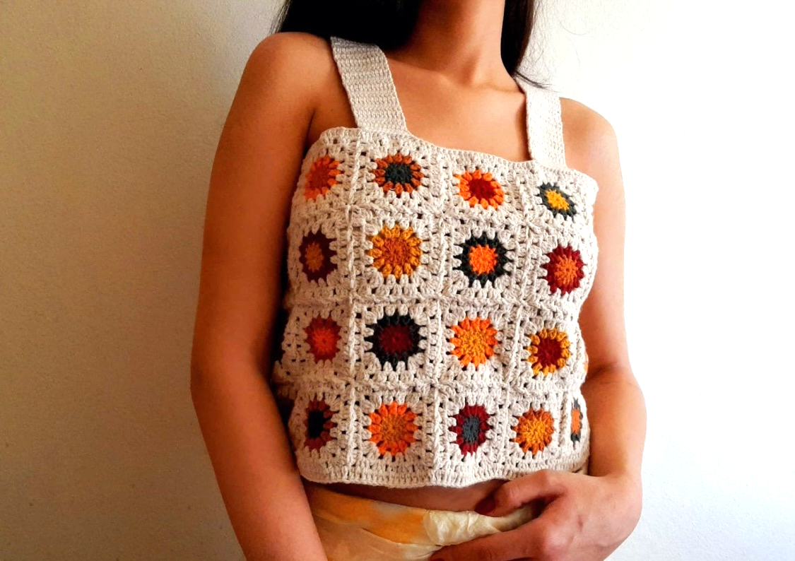 Crochet Patchwork Crop Top, Rainbow Square Crochet Crop top, | Inspire ...