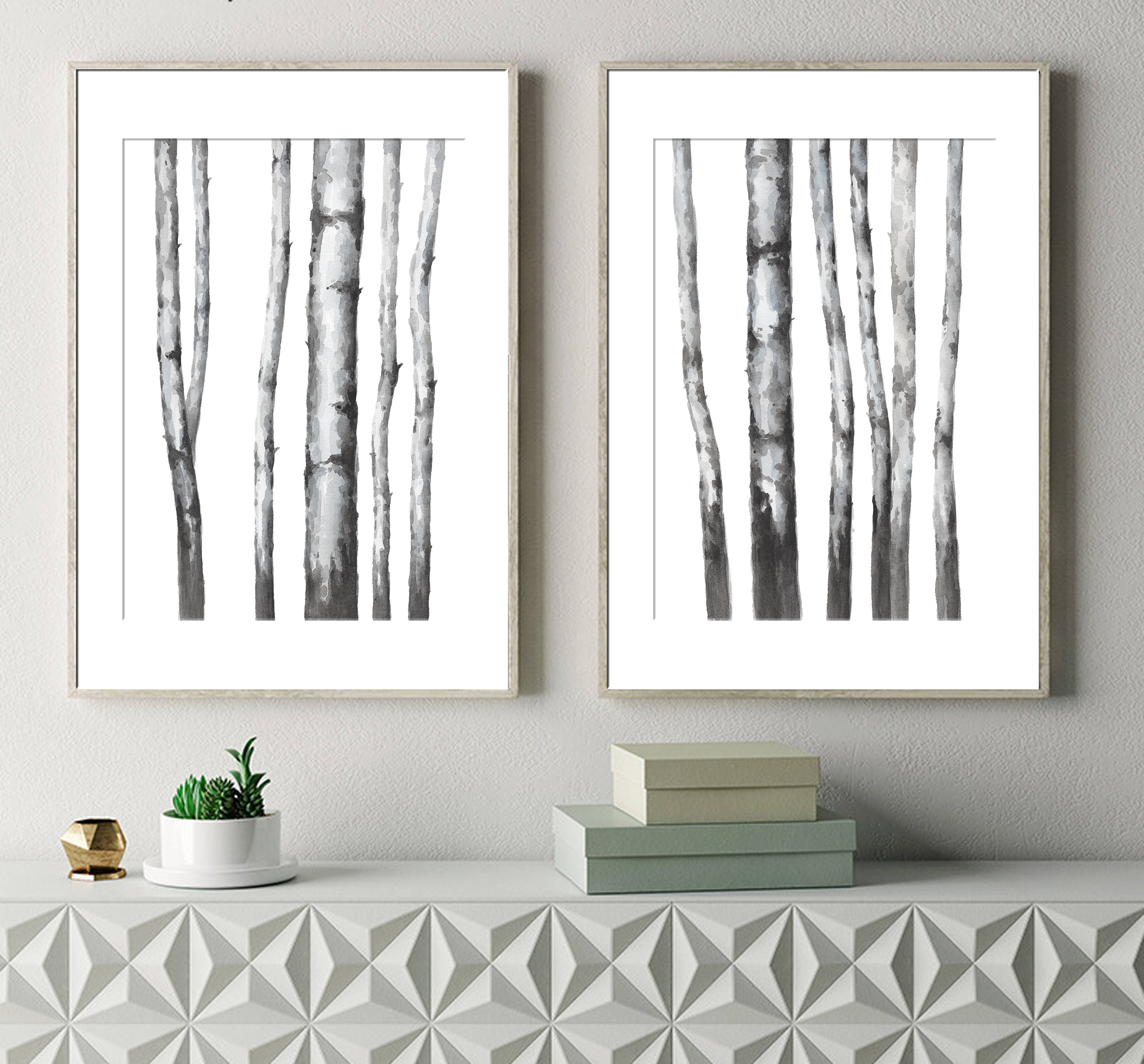 Aspen Trees Art Prints Set of 2 Birches Watercolor Painting | Inspire ...