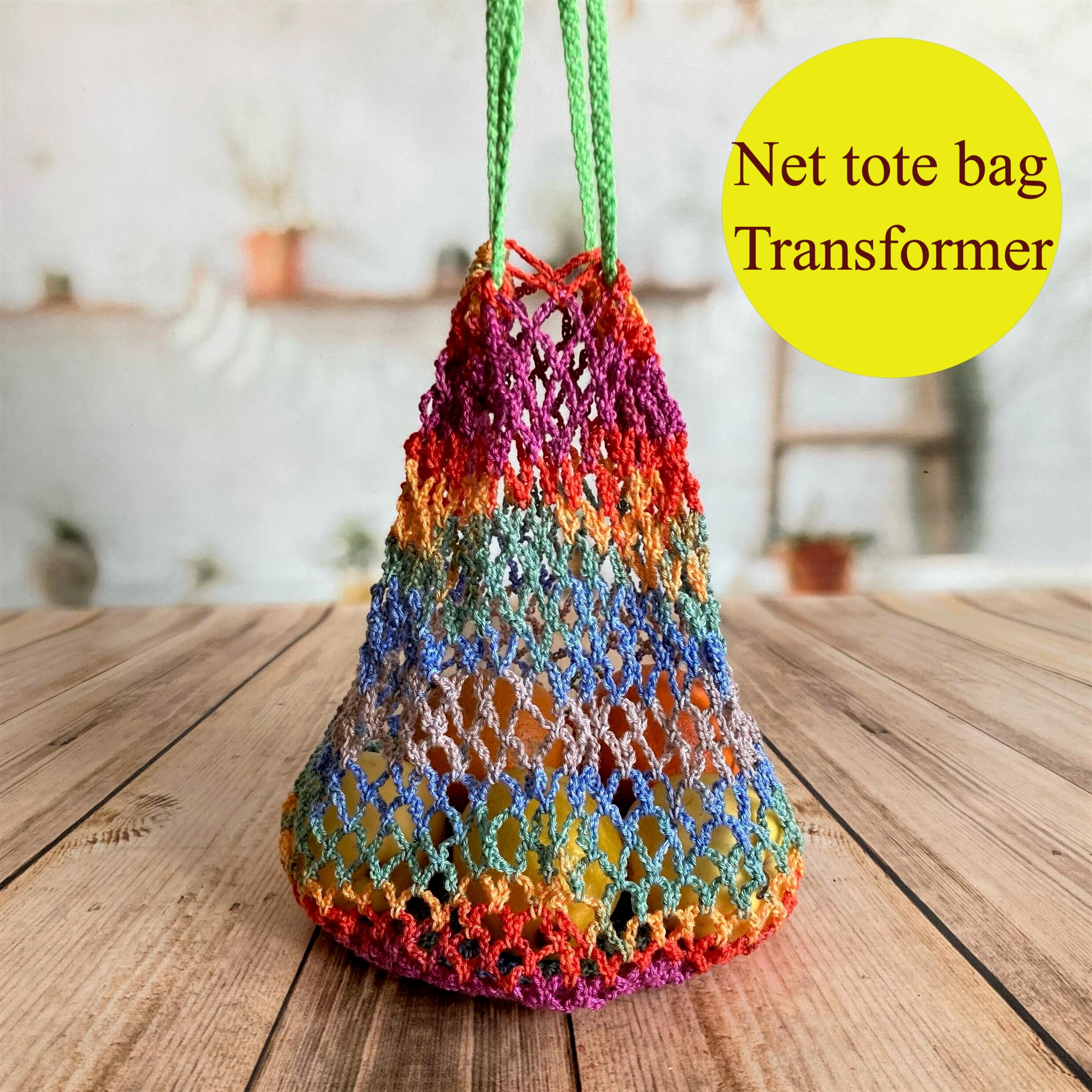 Handmade Rainbow Reusable Net Tote Bag transformer Crochet E - Inspire ...