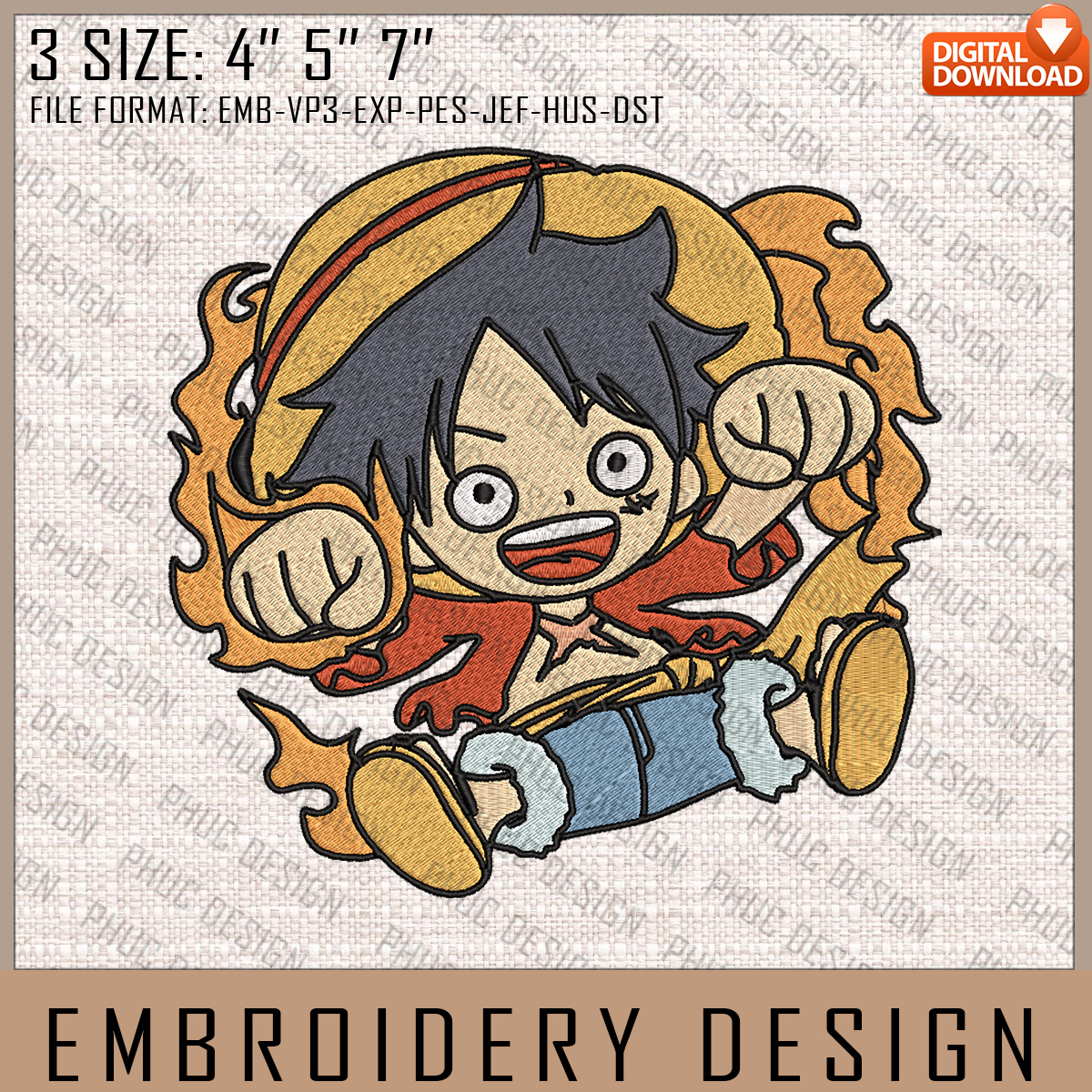 Luffy Embroidery Files, One Piece, Anime Inspired Embroidery | Inspire ...