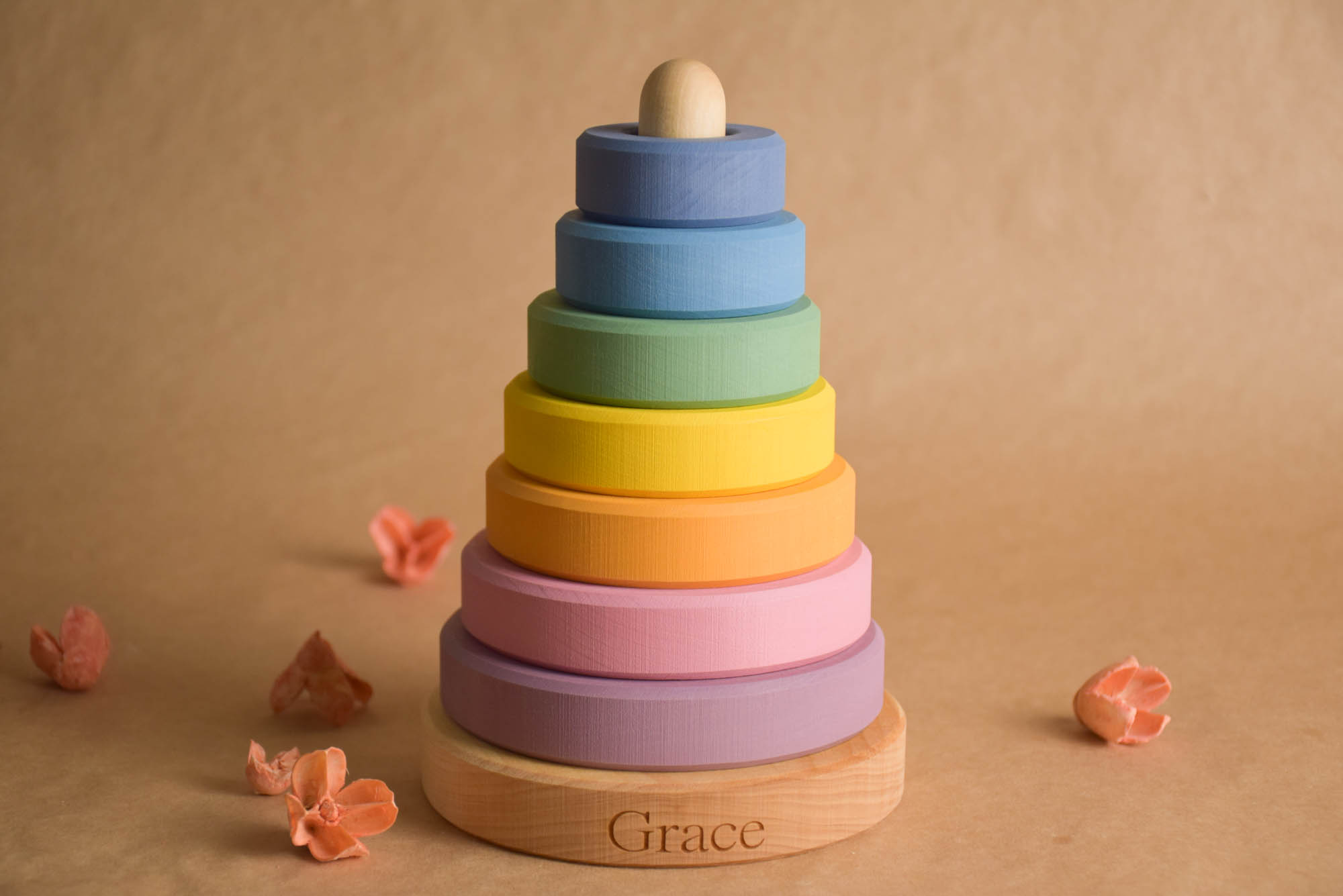 Montessori Rainbow Wooden Ring Stacker Toy - Inspire Uplift