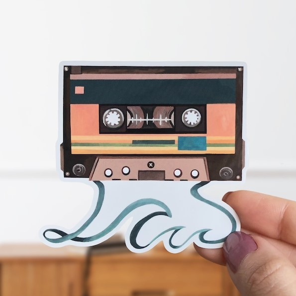 Retro Wave Cassette Tape Vinyl Sticker- Glossy Vinyl Ocean W - Inspire ...