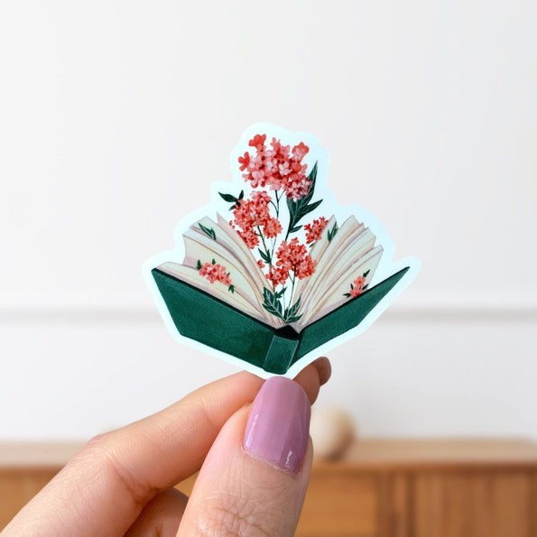 Flower Book Glossy Vinyl Diecut Sticker- Floral Bookish Stic - Inspire ...