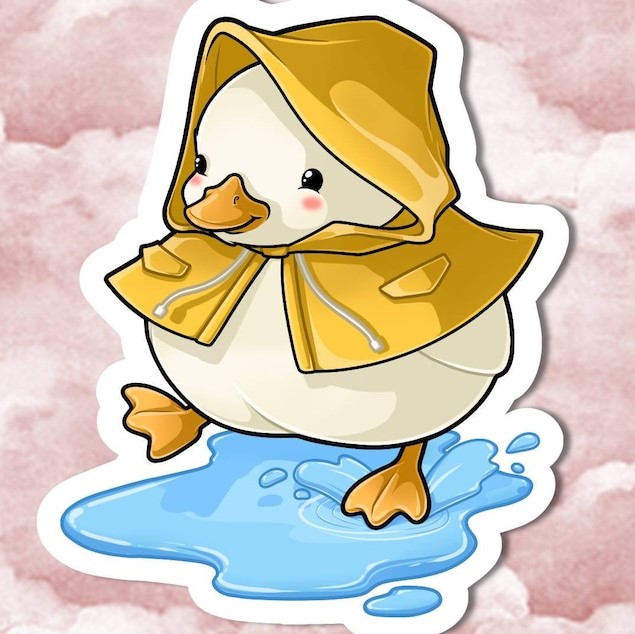 Rainy Days Duck Playing In Puddle w/ Raincoat animal sticker | Inspire ...