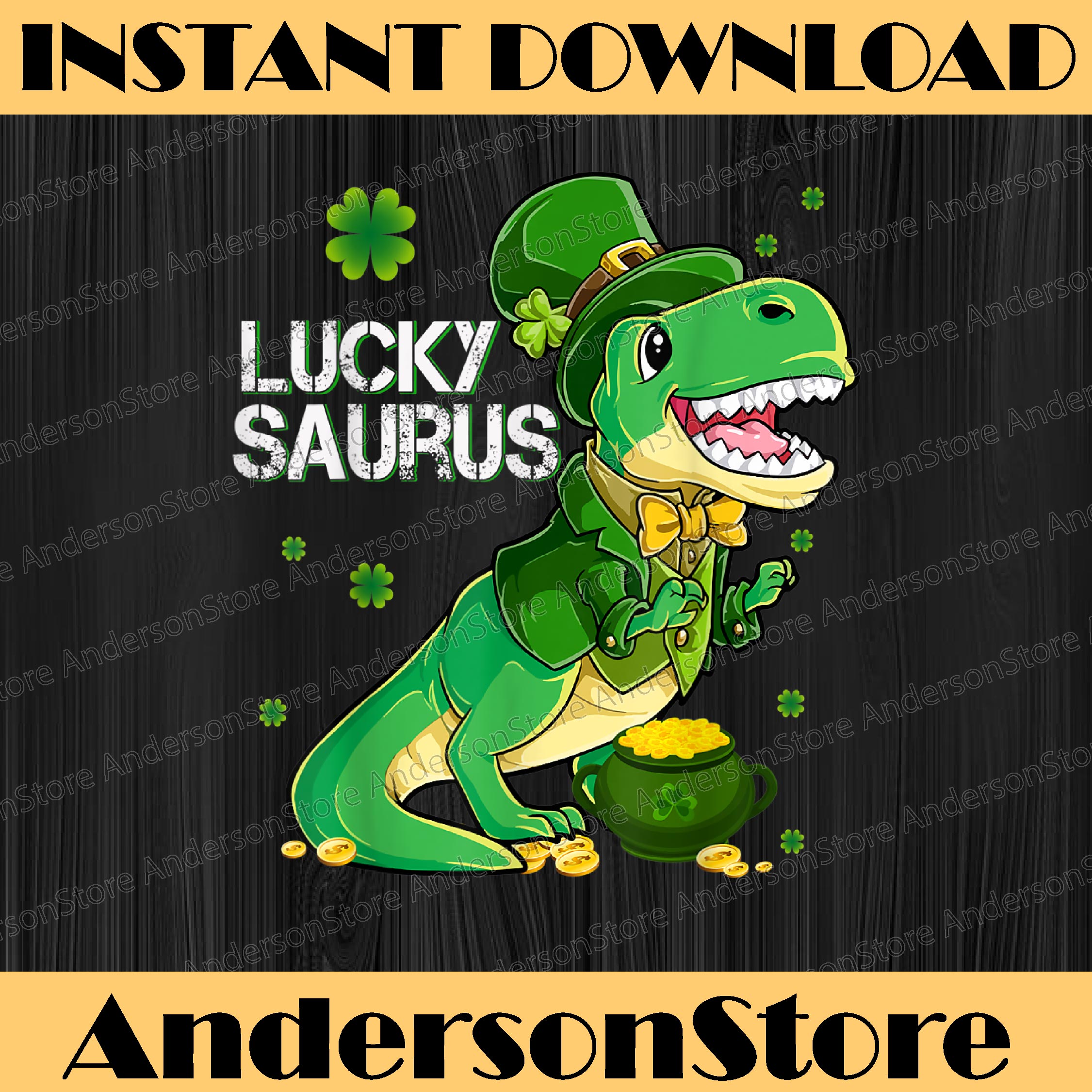 Luckysaurus Dinosaur Shamrock St Patricks Day Dino PNG Subli - Inspire ...