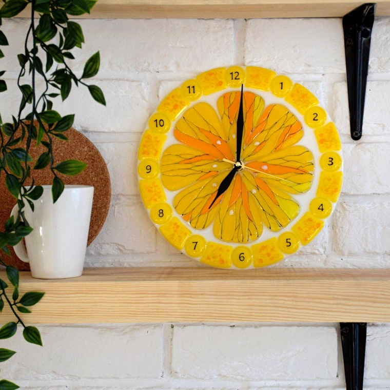 Wall decor citrus clock for kitchen - Fused glass clock with | Inspire ...