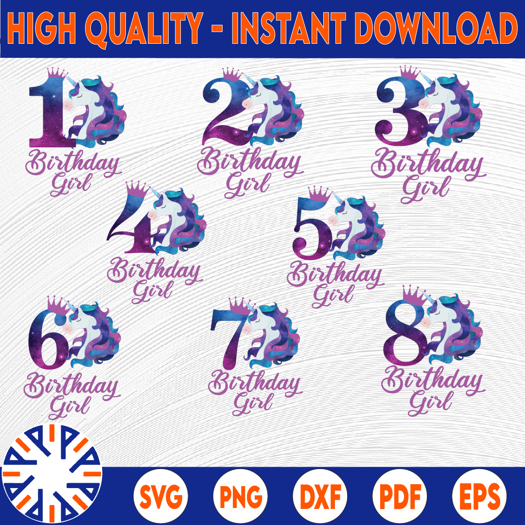 Unicorn Birthday Girl Png, Unicorn Birthday numbers Png, 1st | Inspire ...