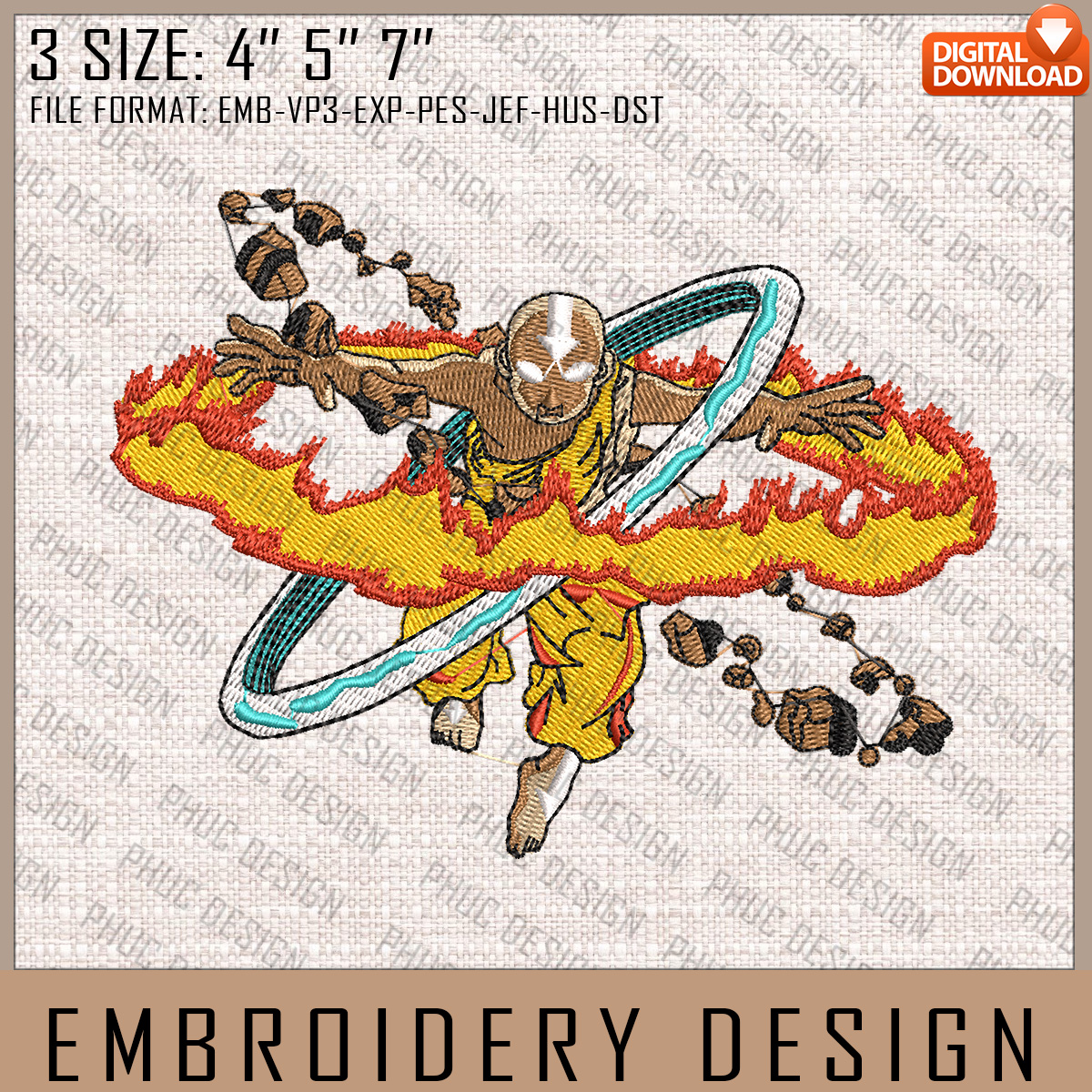 Aang Embroidery Files, Avatar, Anime Inspired Embroidery Des - Inspire ...