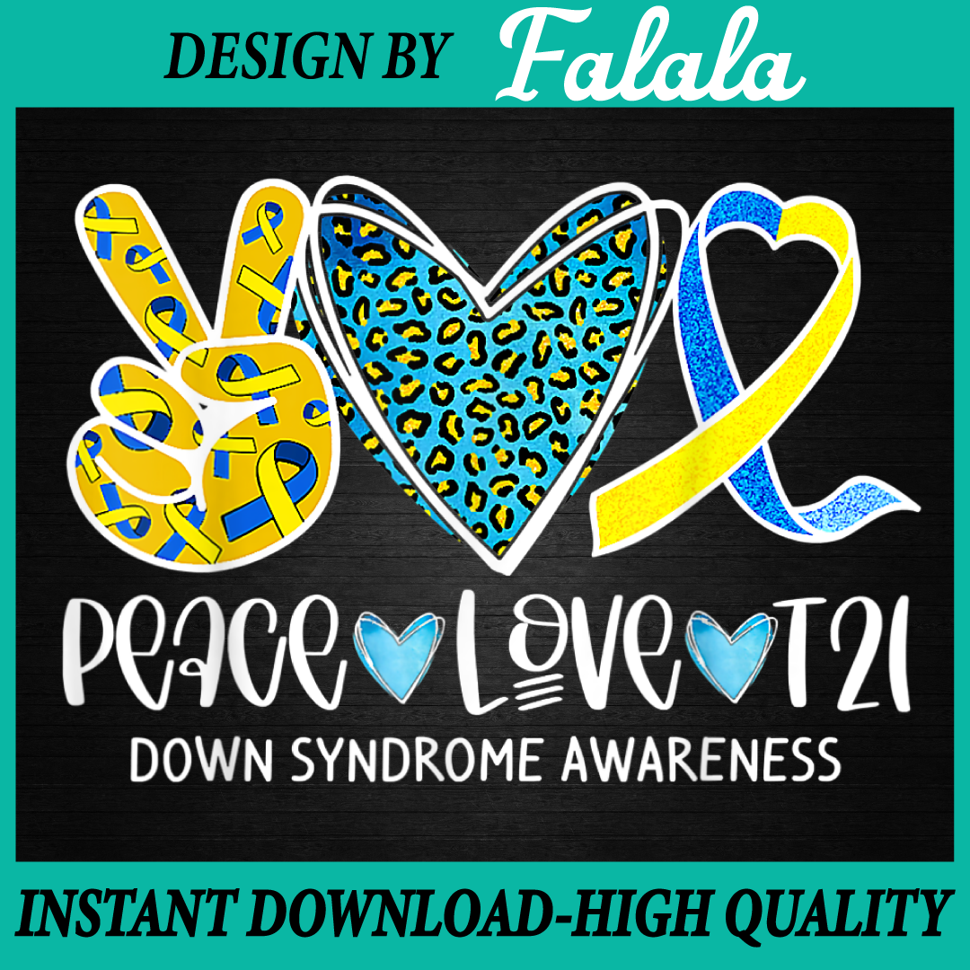 Peace Love Cure Blue & Yellow Ribbon Down Syndrome Awareness | Inspire Uplift