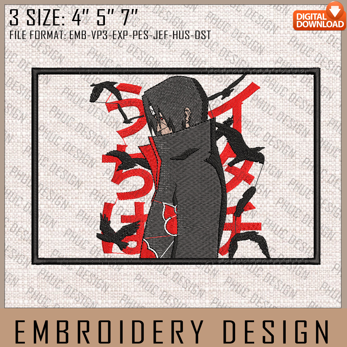 Itachi Embroidery Files, Naruto, Anime Inspired Embroidery D | Inspire ...
