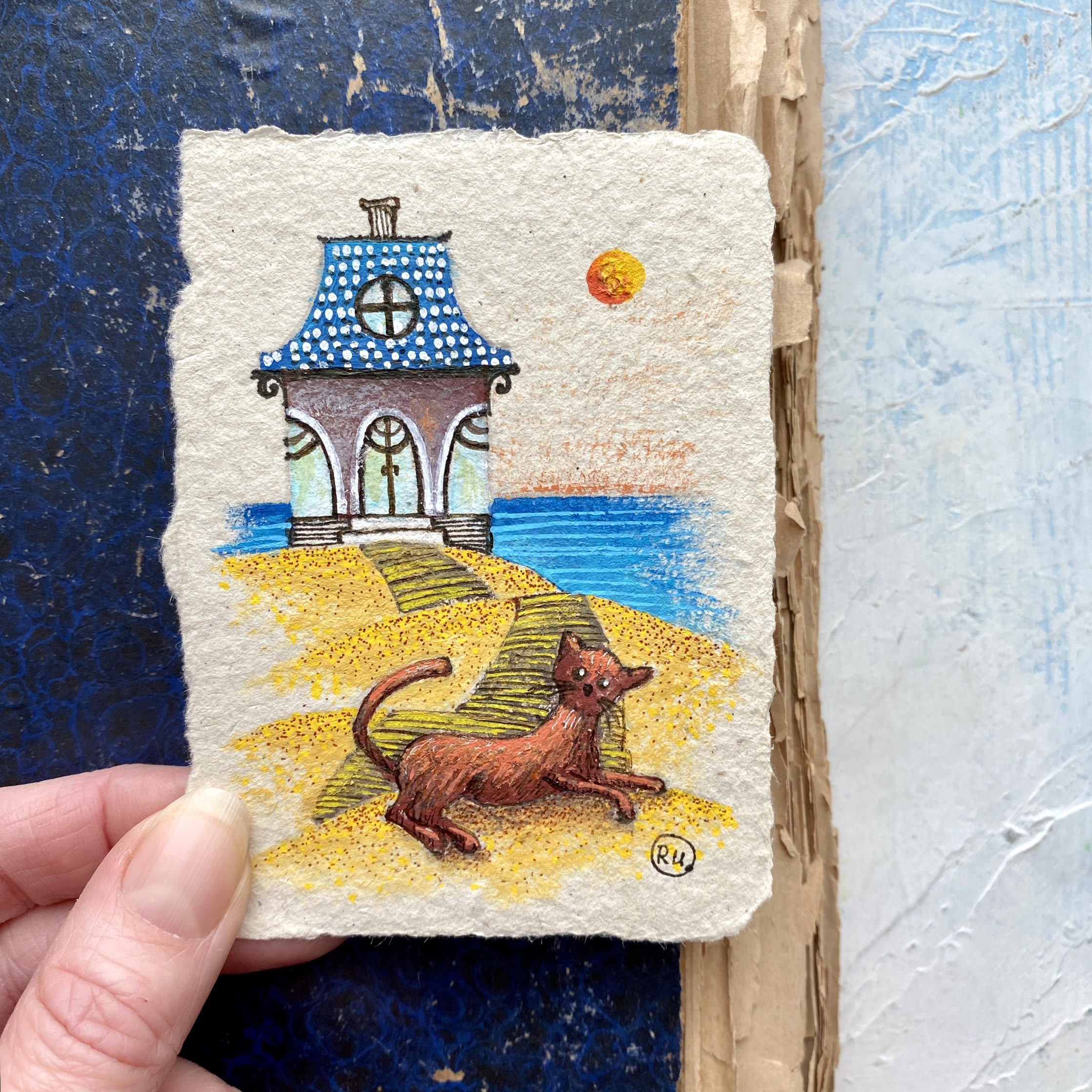 Red cat painting Small Original art Funky artwork on handmad - Inspire ...