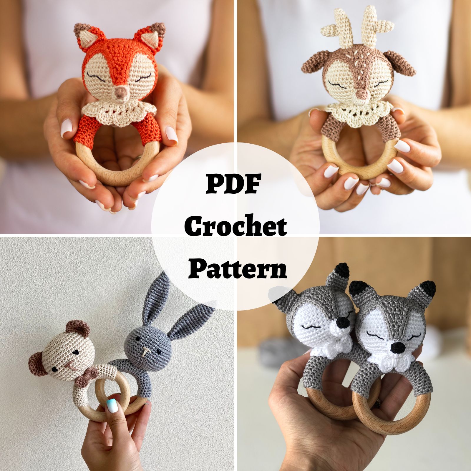 5 Crochet animals: Fox, Bunny, Deer, Wolf and Teddy Bear | P | Inspire ...