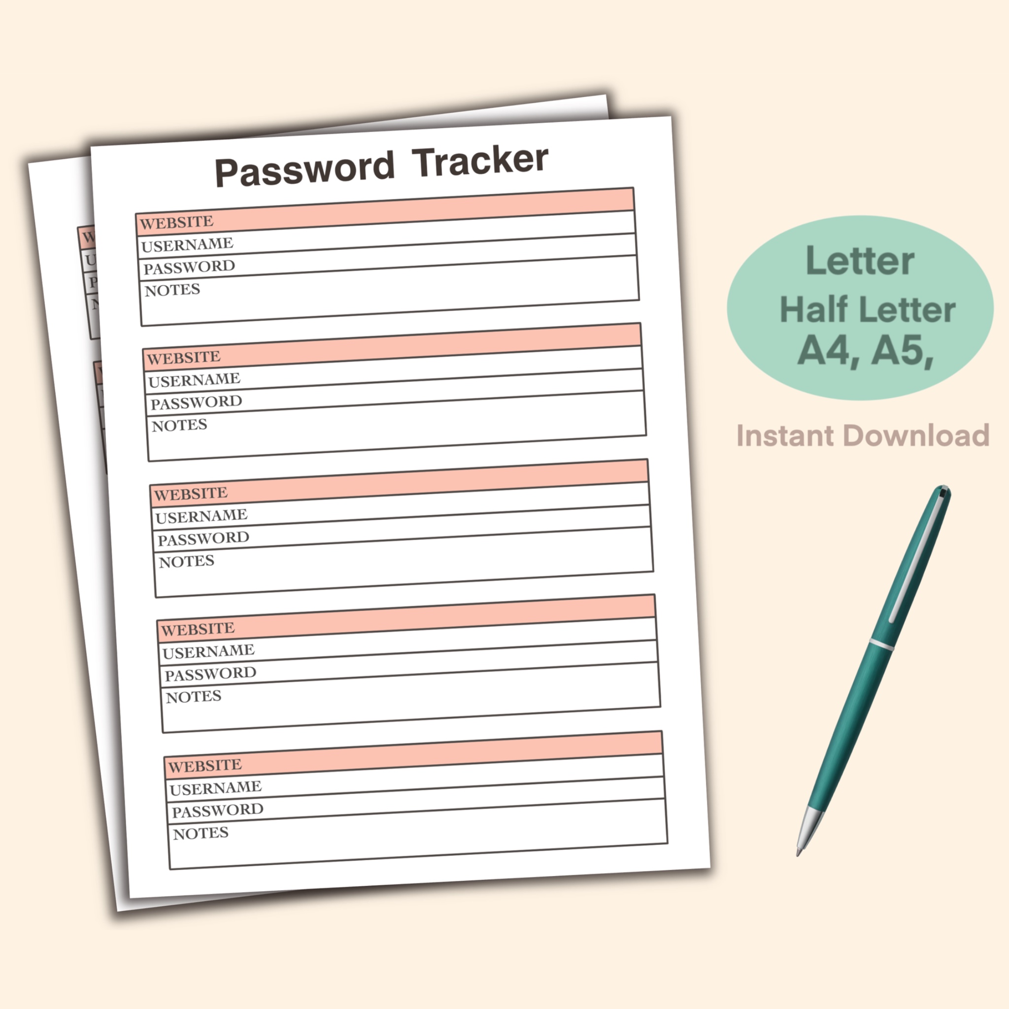 Password Tracker, Printable Password Log, Print at home plan | Inspire Uplift