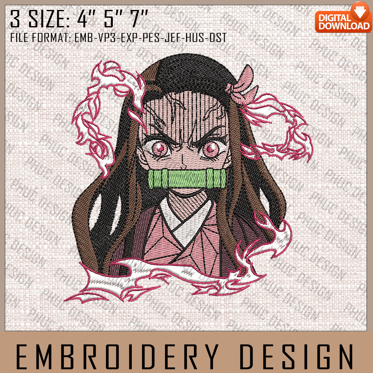 Nezuko Embroidery Files, Demon Slayer, Anime Inspired Embroi - Inspire ...