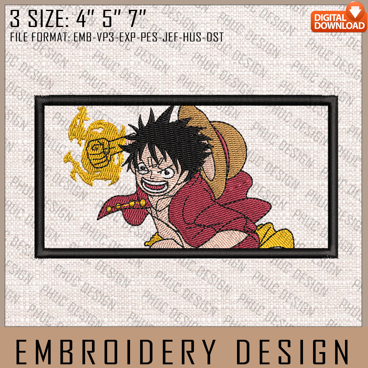 Luffy Embroidery Files, One Piece, Anime Inspired Embroidery - Inspire ...