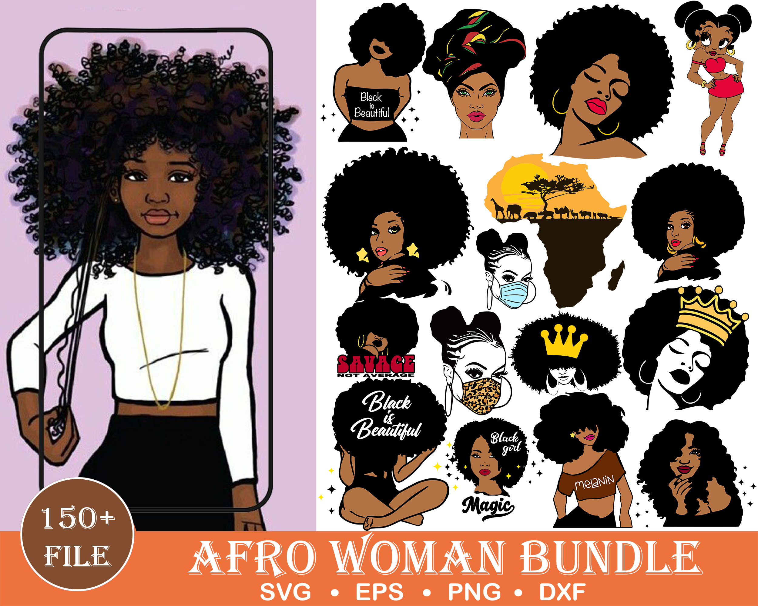150 Bundle, Afro Woman SVG, Afro Queen Svg, Afro Lady Svg, a | Inspire ...