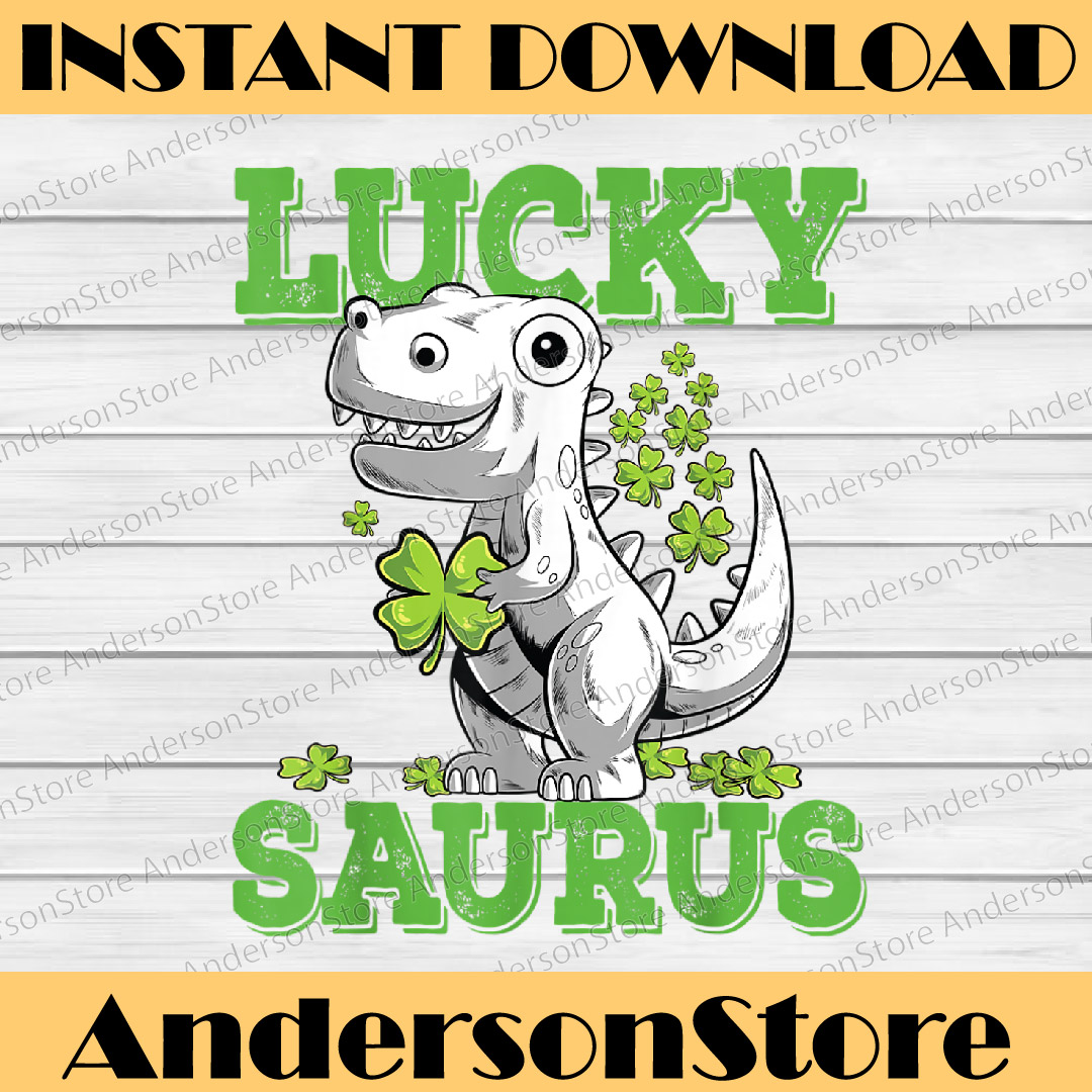 Luckysaurus Dinosaur Trex Shamrock PNG, St Patricks Day Boys | Inspire Uplift