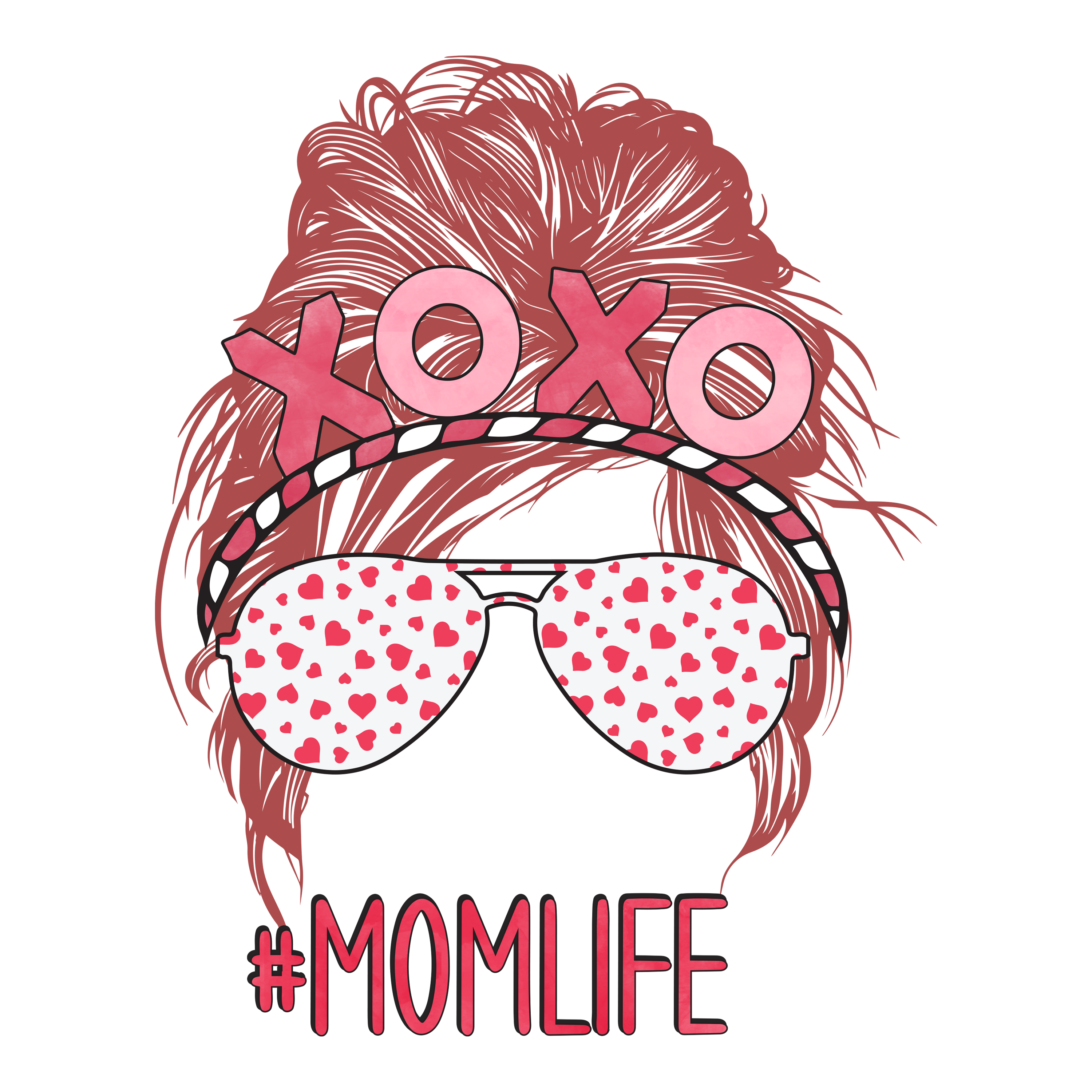 Momlife Messy Bun Xoxo Sublimation Valentine Png Inspire Uplift