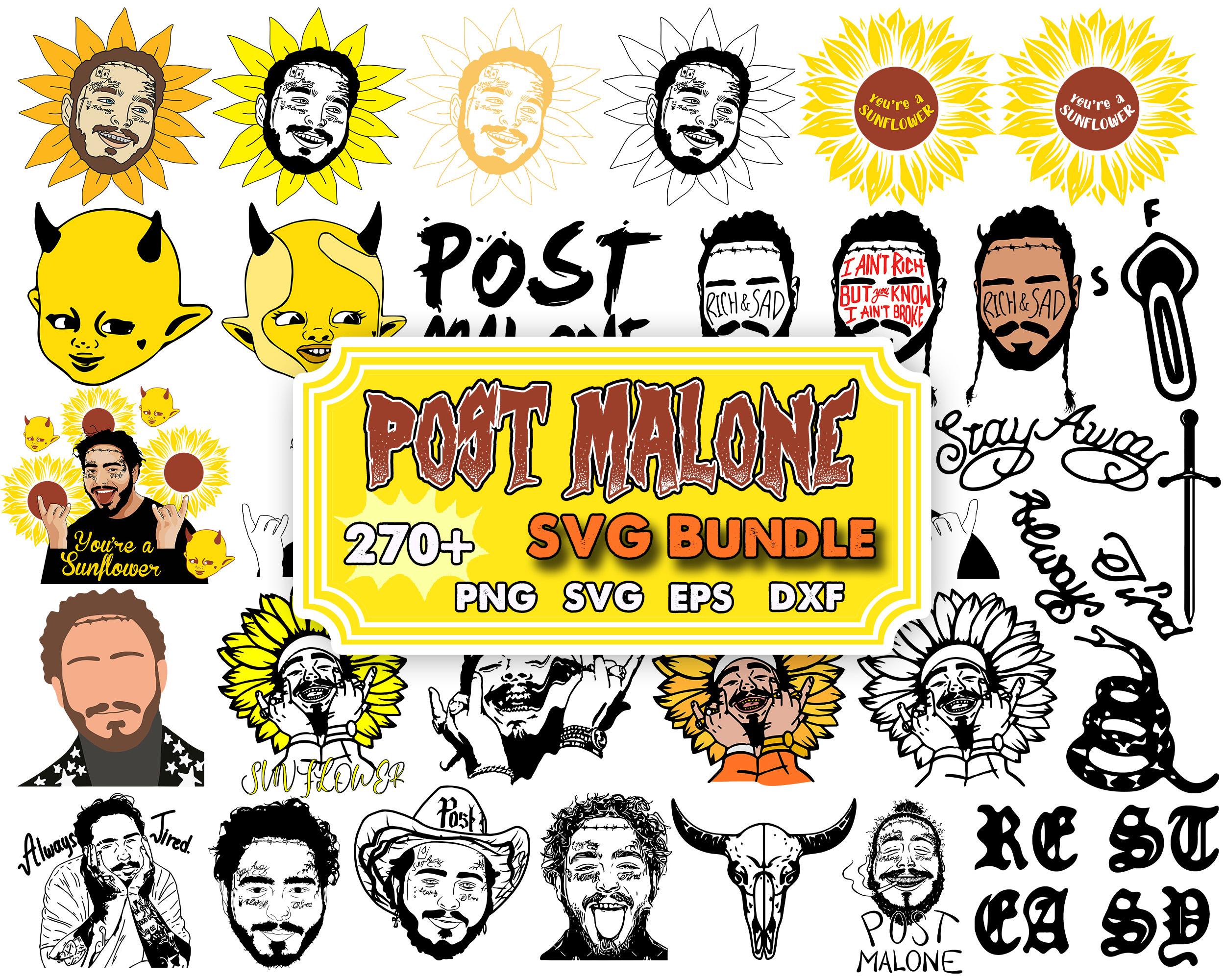 270 Post Malone Svg Bundle Layered Item, PostMalone Clipart, | Inspire ...