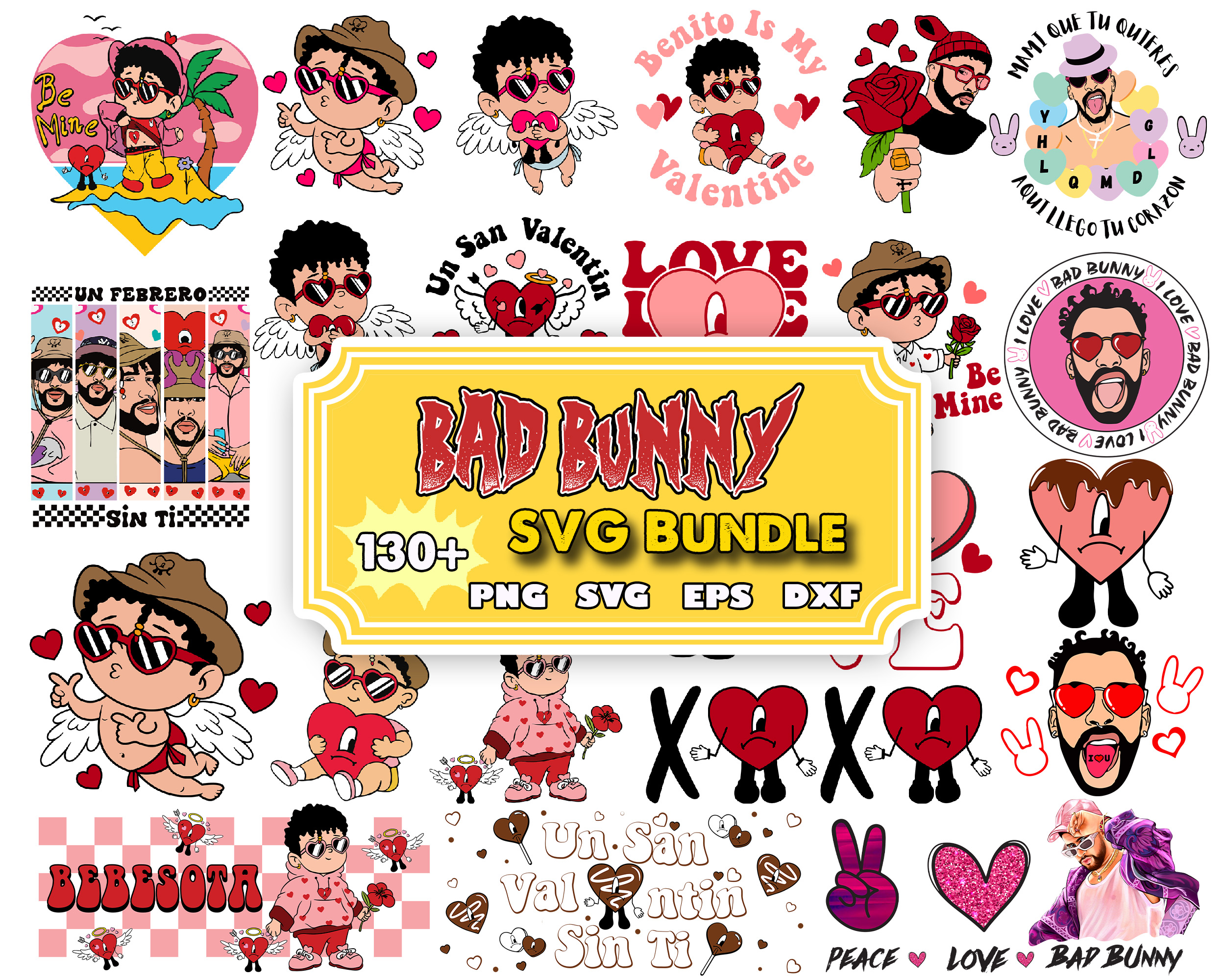 Valentine Bad Bunny Svg Png Bundle, Valentines Benito Png, B | Inspire ...