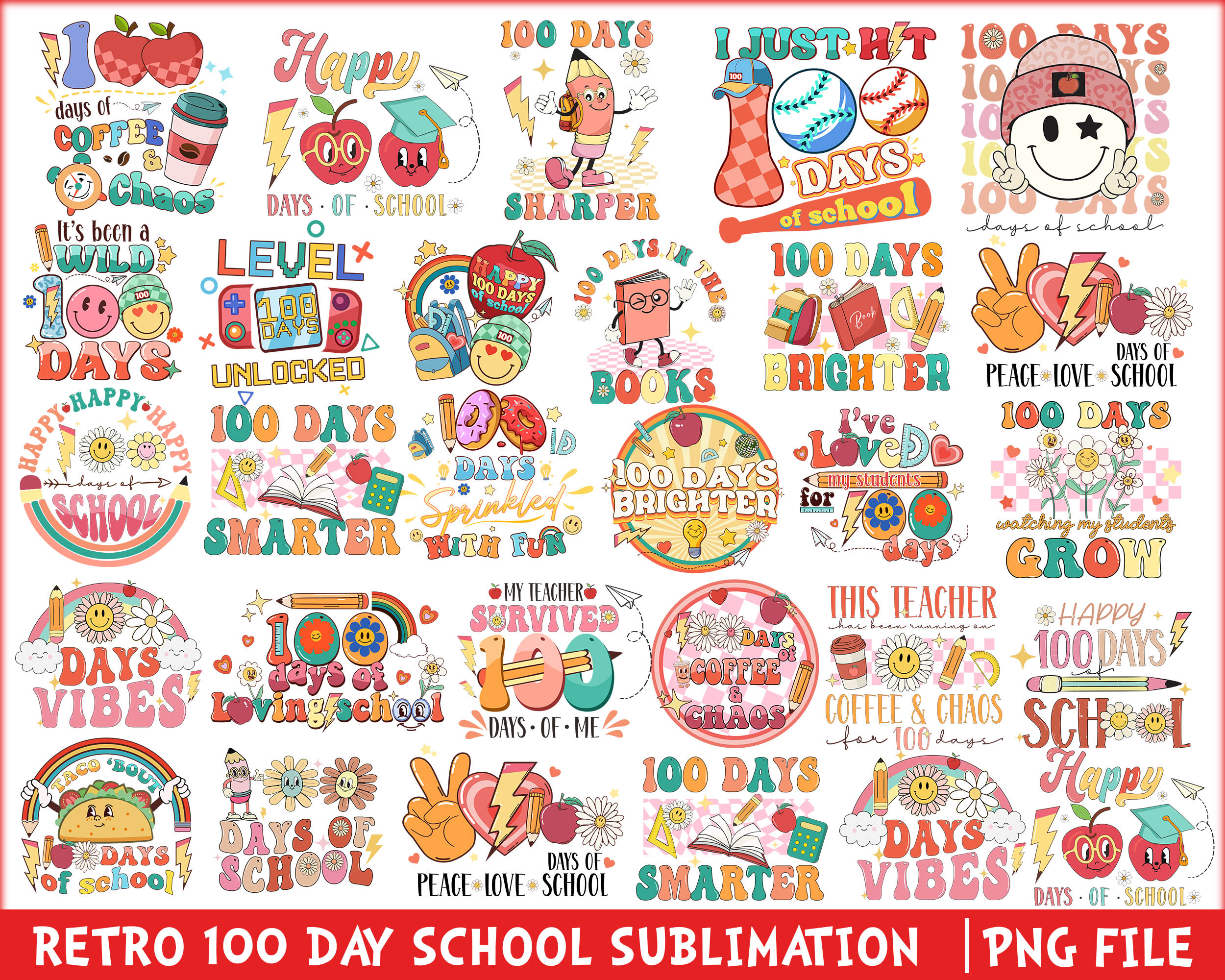 100 Days of School PNG Bundle, 100th Day of School png, 100 | Inspire ...